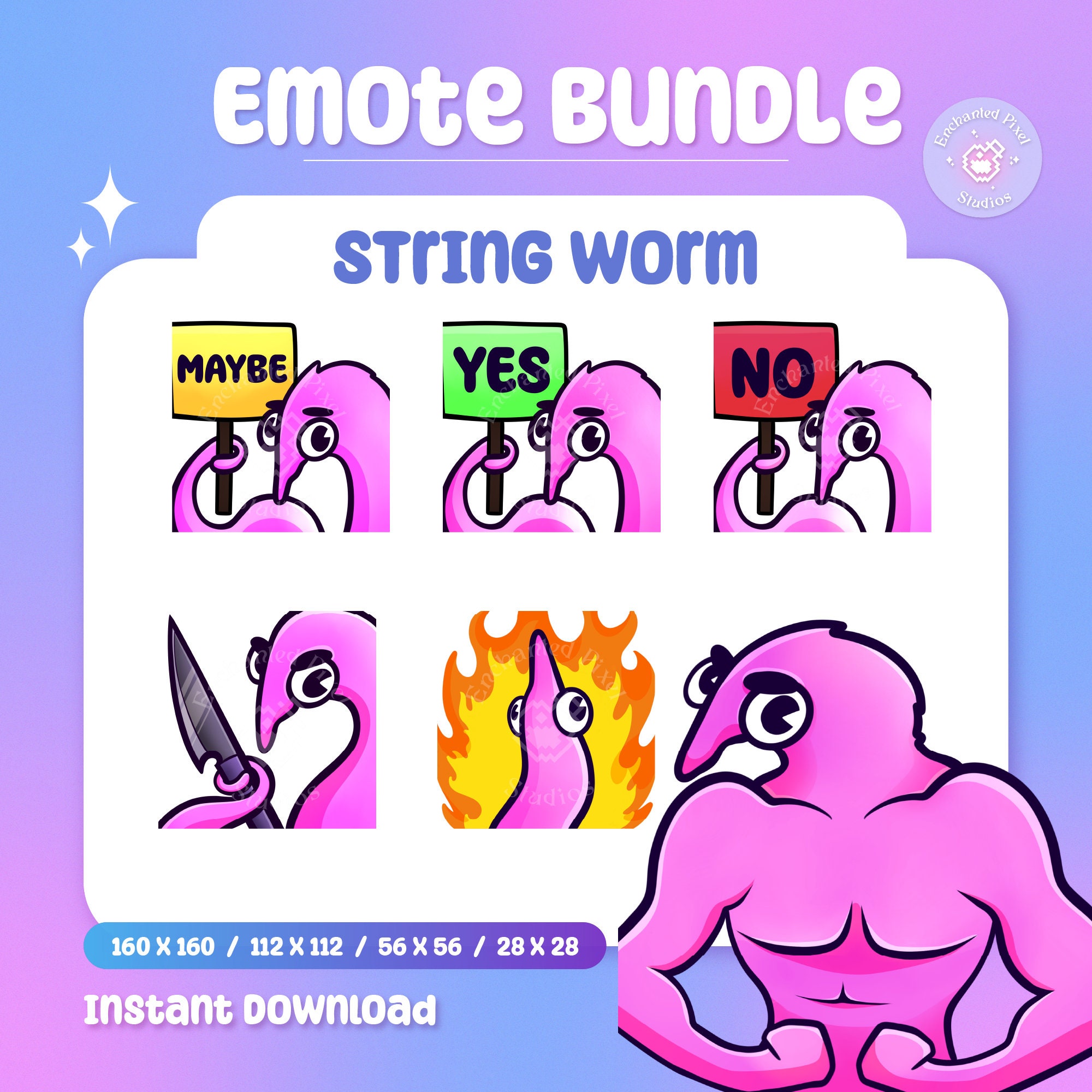Meme String Worm Emote Pack 6 Pink Meme Twitch Sub Emotes - Etsy