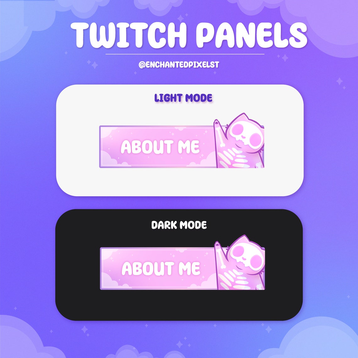 48 Pastel Pink Lofi Twitch Panels Skeleton Cat Cozy Streamer Panels ...