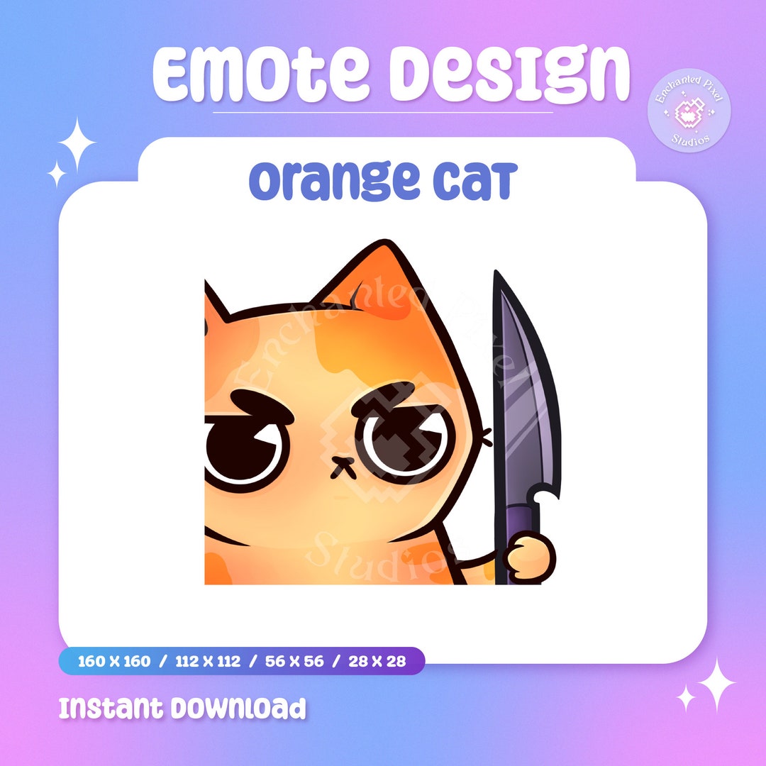Cute Chibi Cat With Knife Emote | Twitch Orange Tabby Kitty Cat Emote ...