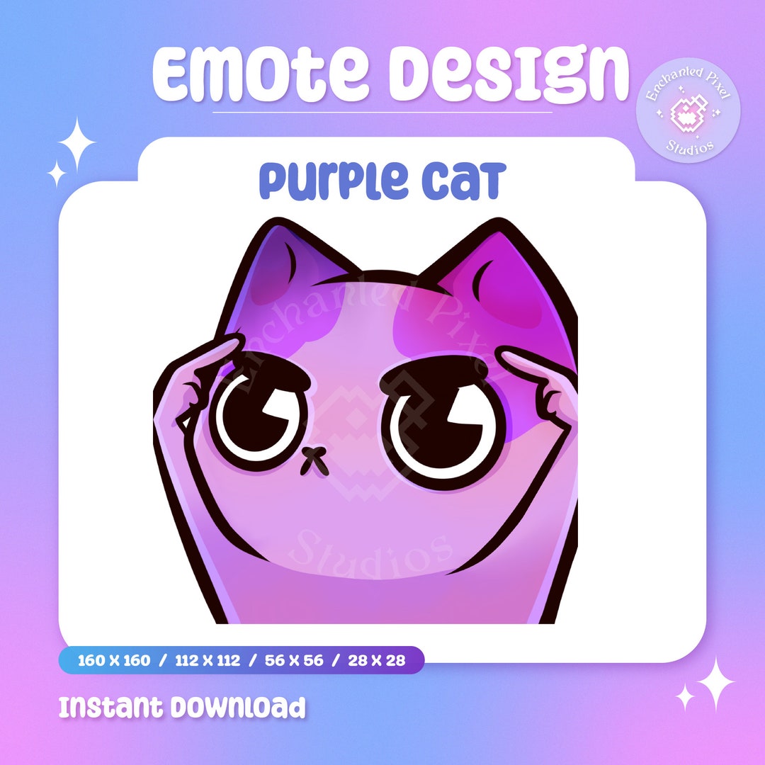 Use Your Brain Twitch Emote | Funny Purple Cat Streamer Emoji | Think ...