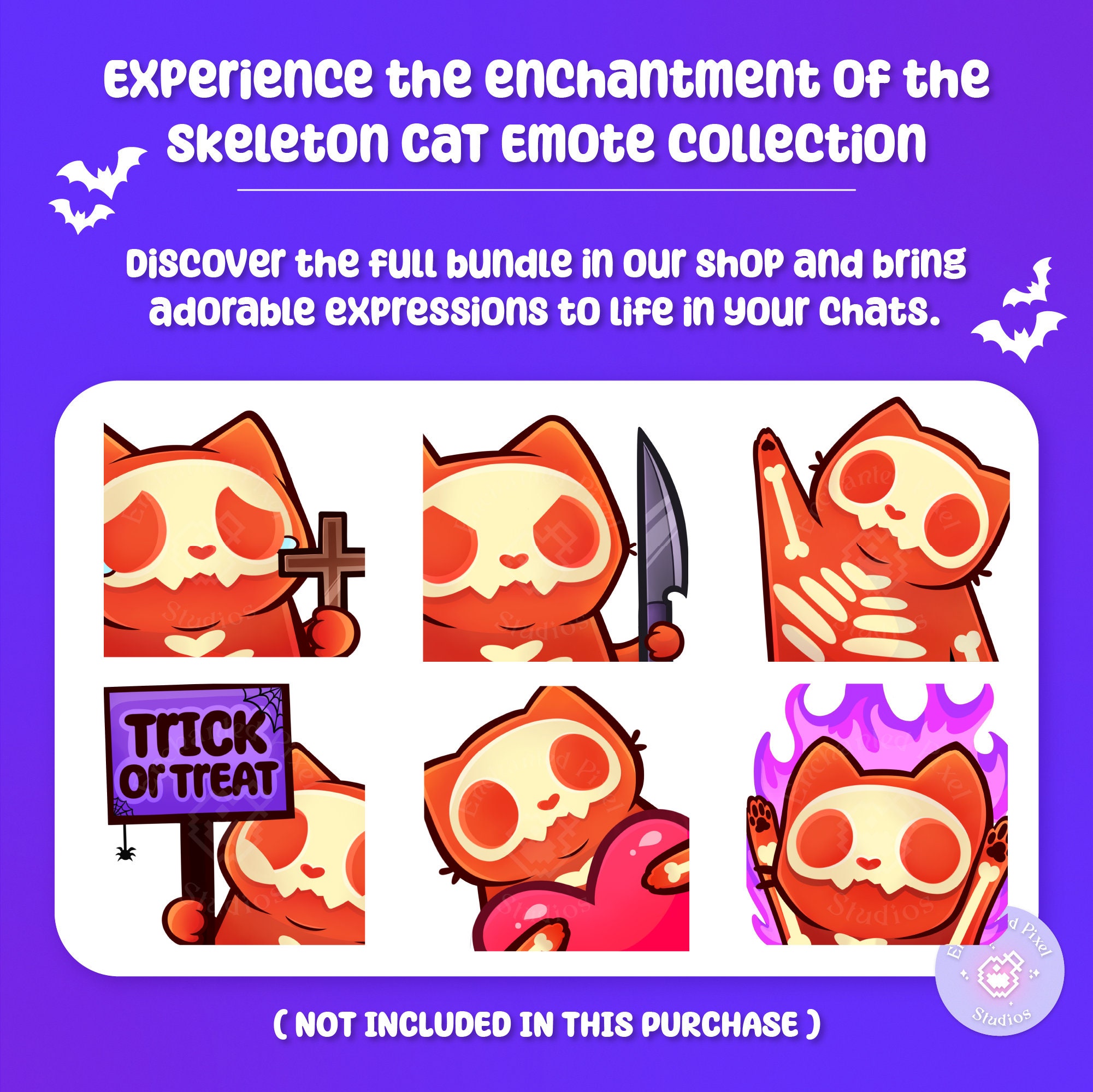 Cute Halloween Cat Emote | Chaos Skeleton Kitty Emoji | Orange Neko ...