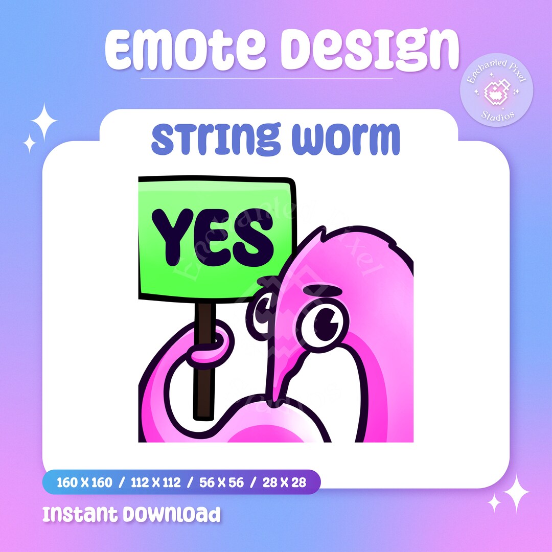 Cute Yes Sign Emote Funny Pink String Worm Twitch Sub Emoji Ready to ...