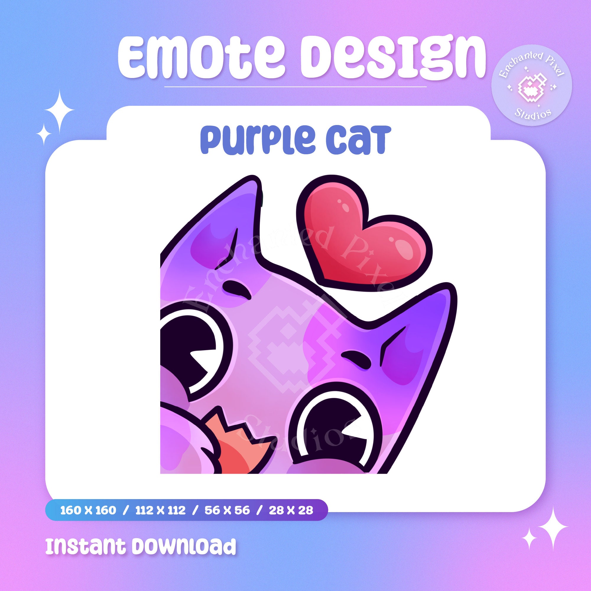 Chibi Purple Cat Love Emote Cute Heart Neko Twitch Emoji Tabby Cat ...