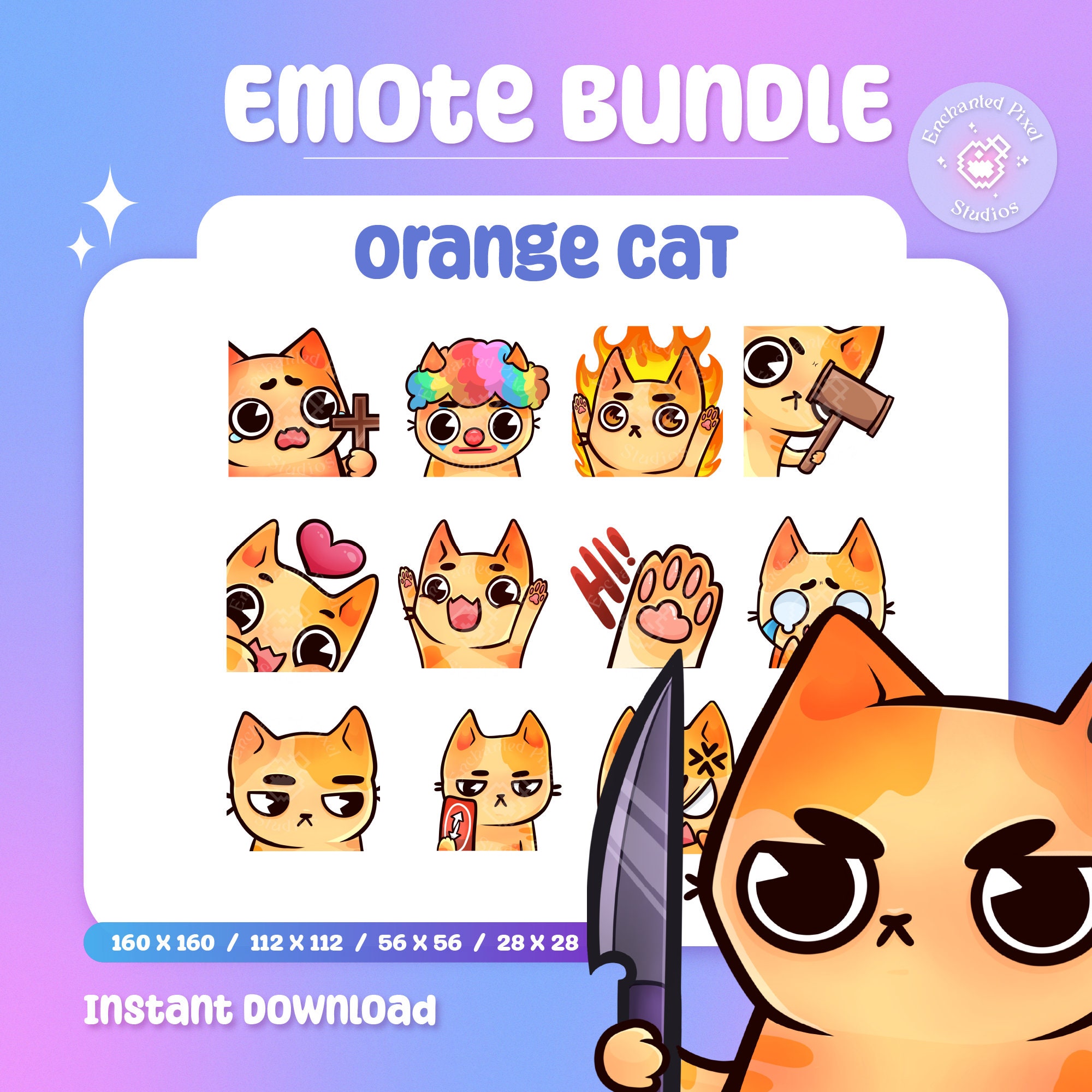 Cute Orange Tabby Cat Twitch Emotes 13 Kawaii Cute Cat Emote Pack ...