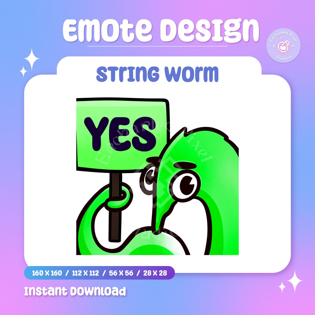 Cute Yes Sign Emote Funny Green String Worm Twitch Sub Emoji Ready to ...