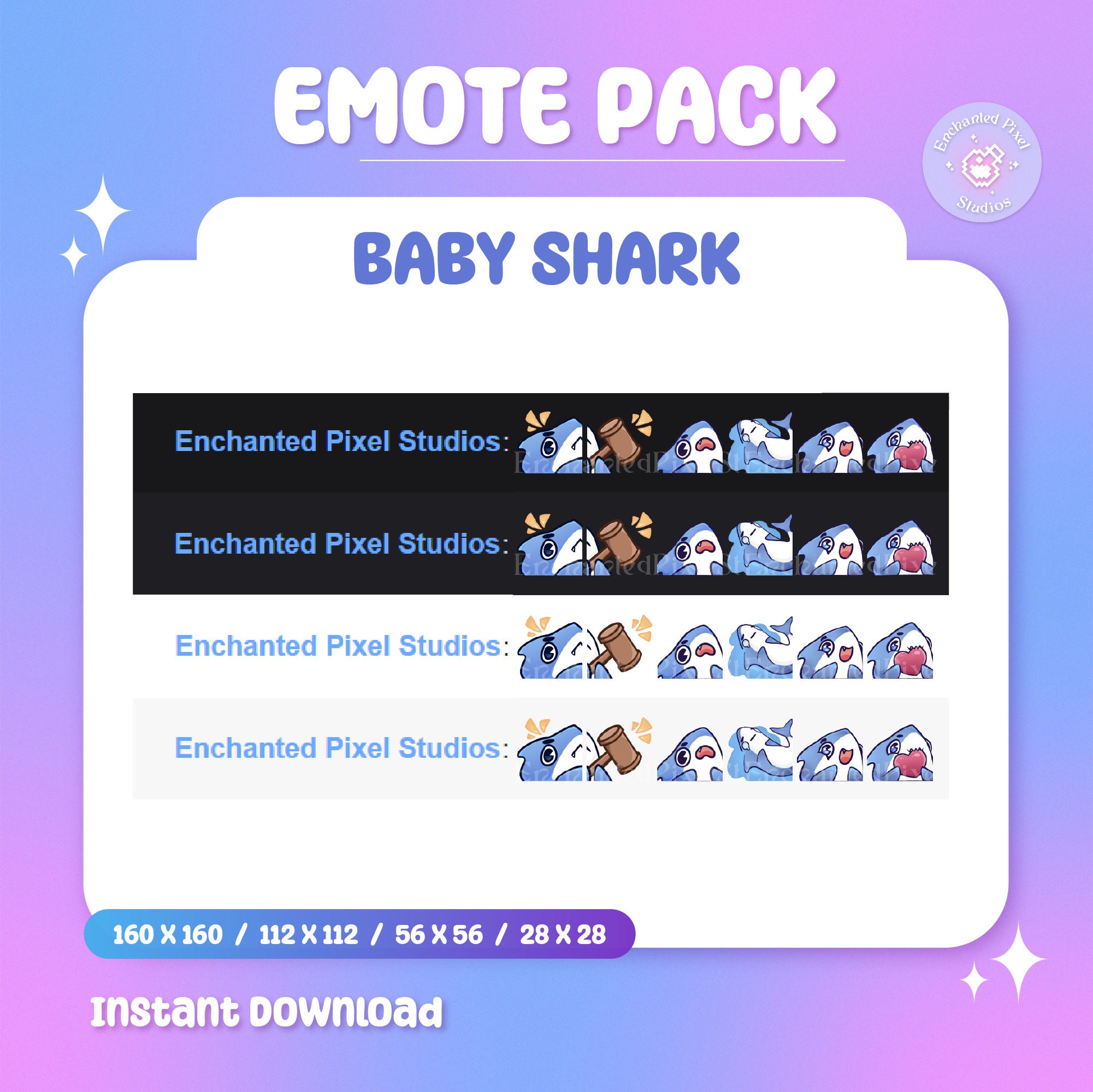 Cute Chibi Shark Emote Pack (6) | Blue Kawaii Fish Streamer Emote Set ...