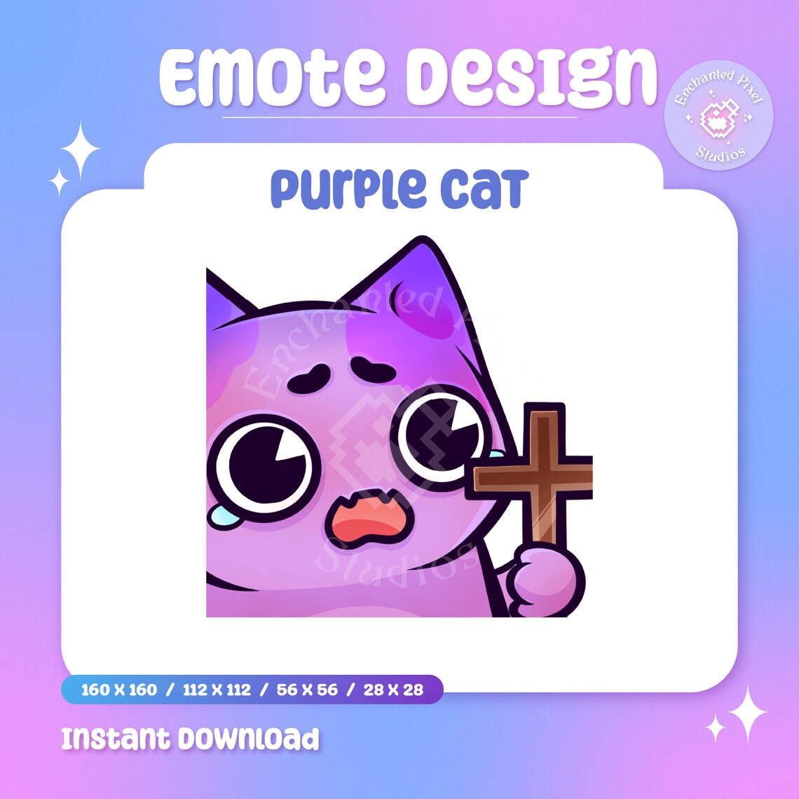 Purple Kitty Twitch Sub Emotes Cat With Cross Meme Horror Night Stream ...