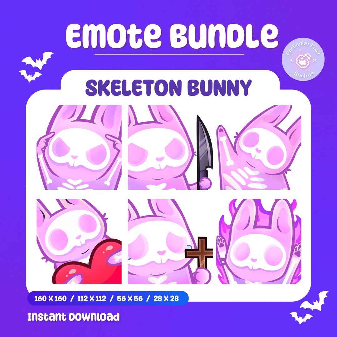 Pastel Pink Cute Animal Emotes | Skeleton Bunny Emotes | Cozy Pastel ...