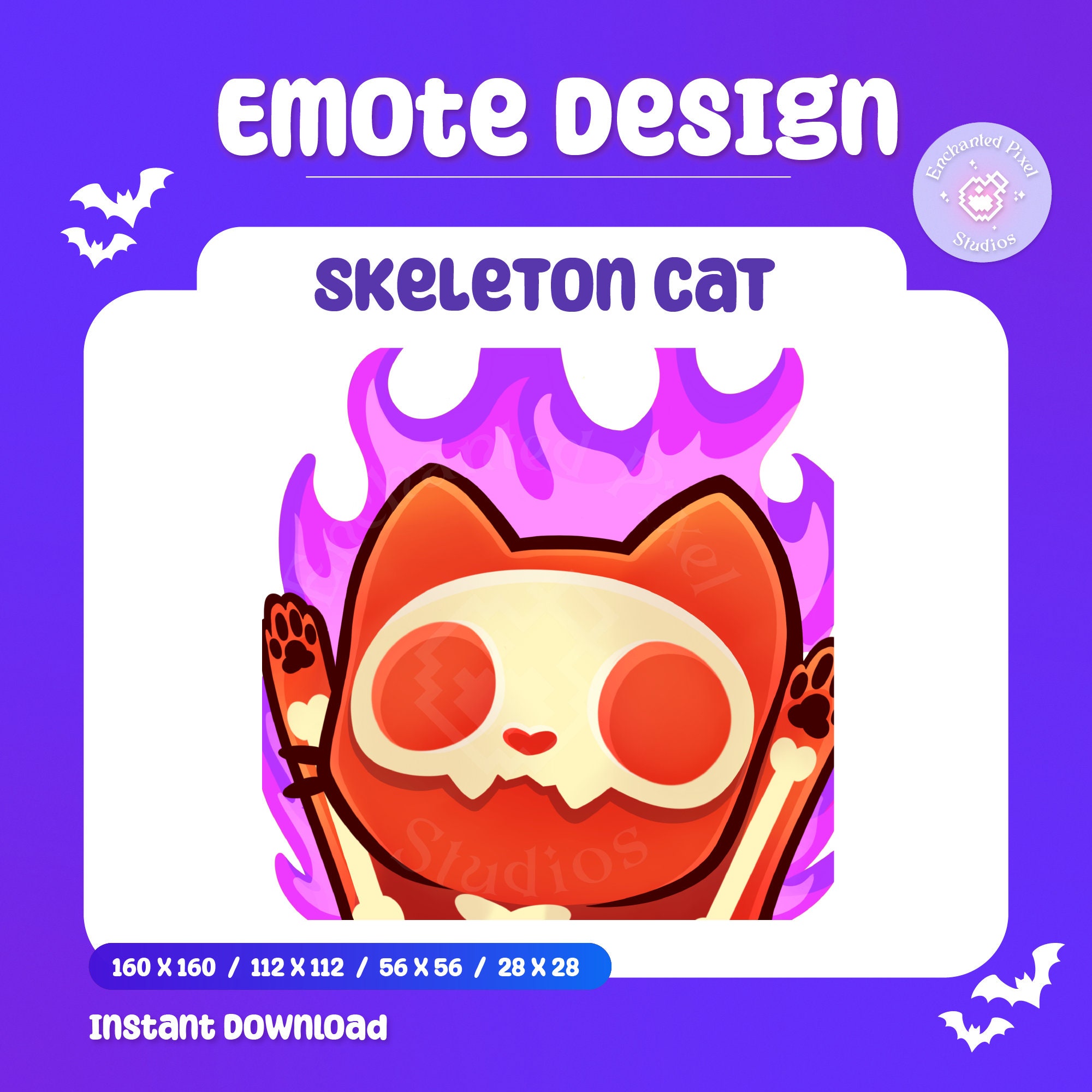 Cute Halloween Cat Emote | Chaos Skeleton Kitty Emoji | Orange Neko ...