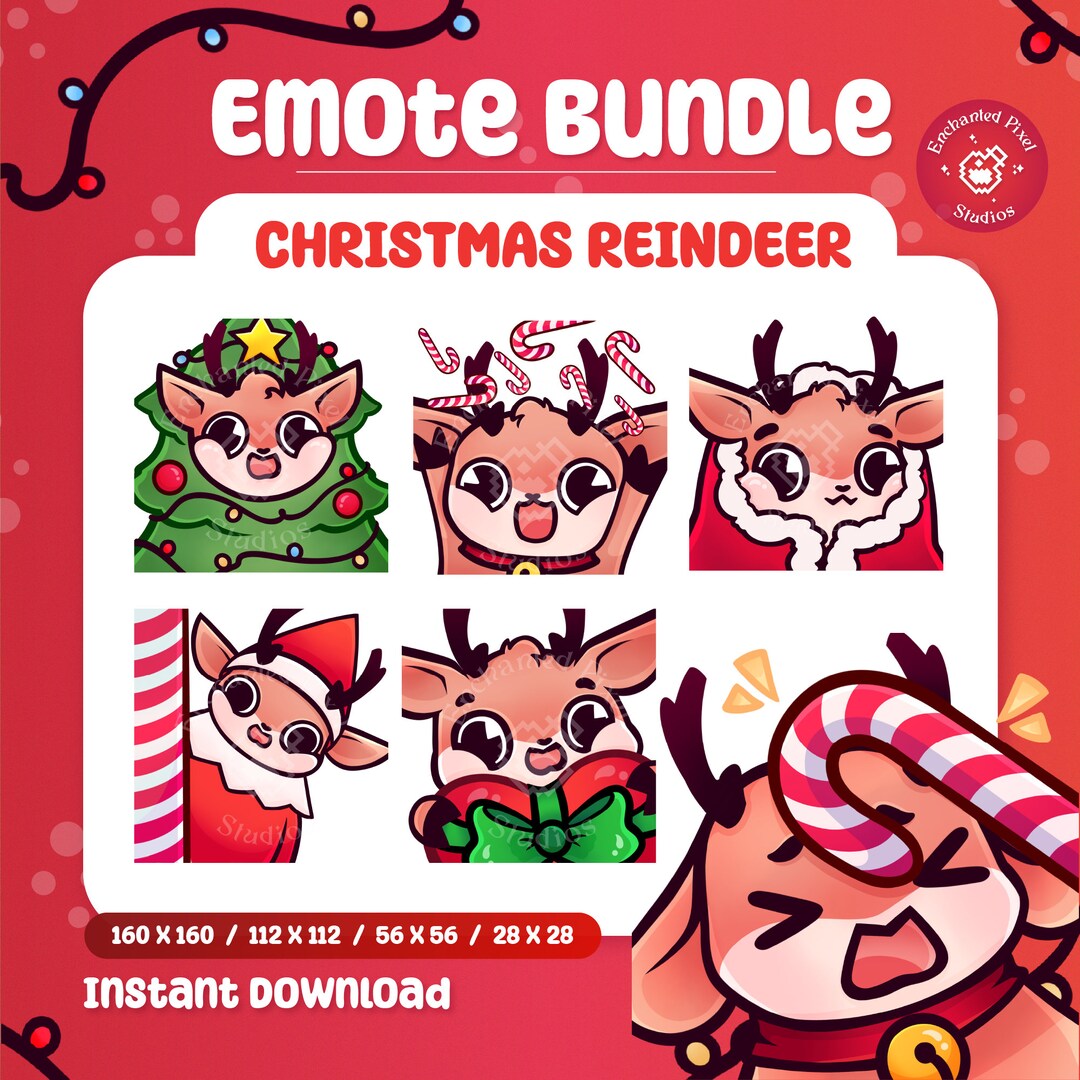 Christmas Reindeer Emote Pack (6) | Kawaii Chibi Reindeer Twitch Emotes ...