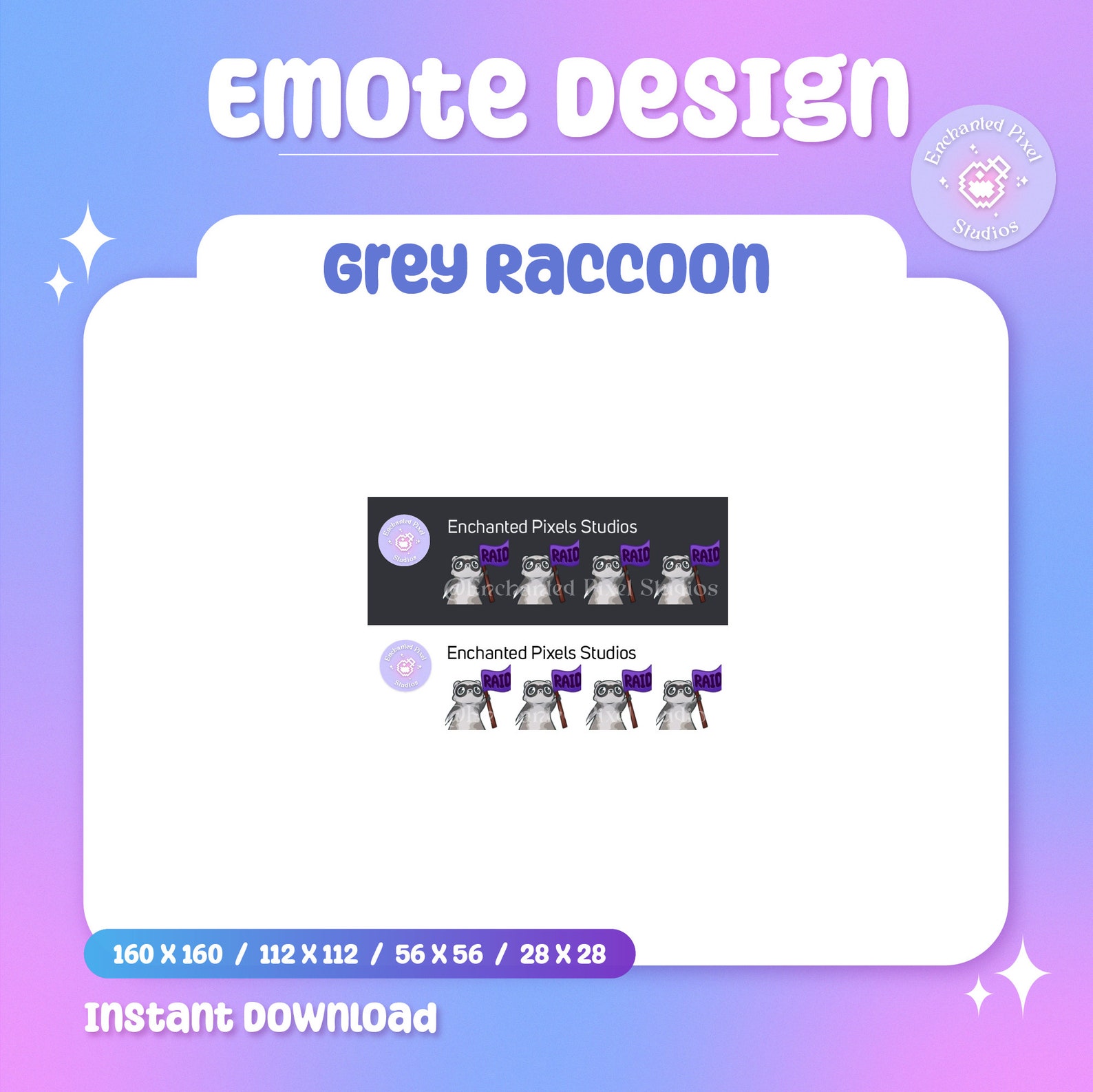 Kawaii Chibi Raid Raccoon Twitch Sub Emote | Discord Raid Emoji | Hype ...