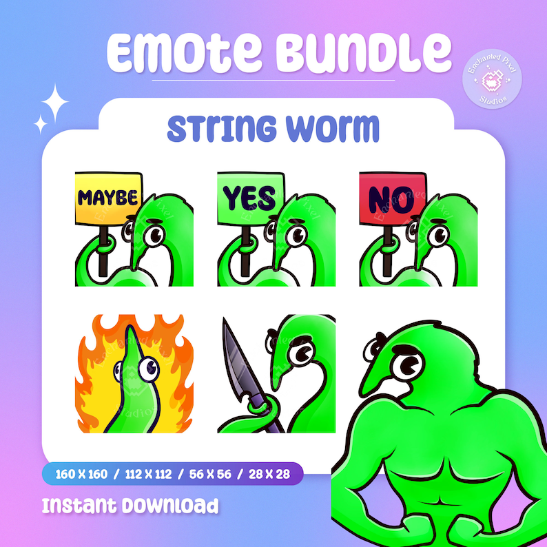 Green String Worm Meme Emote Pack (6) | Funny Worm Memes for Twitch ...