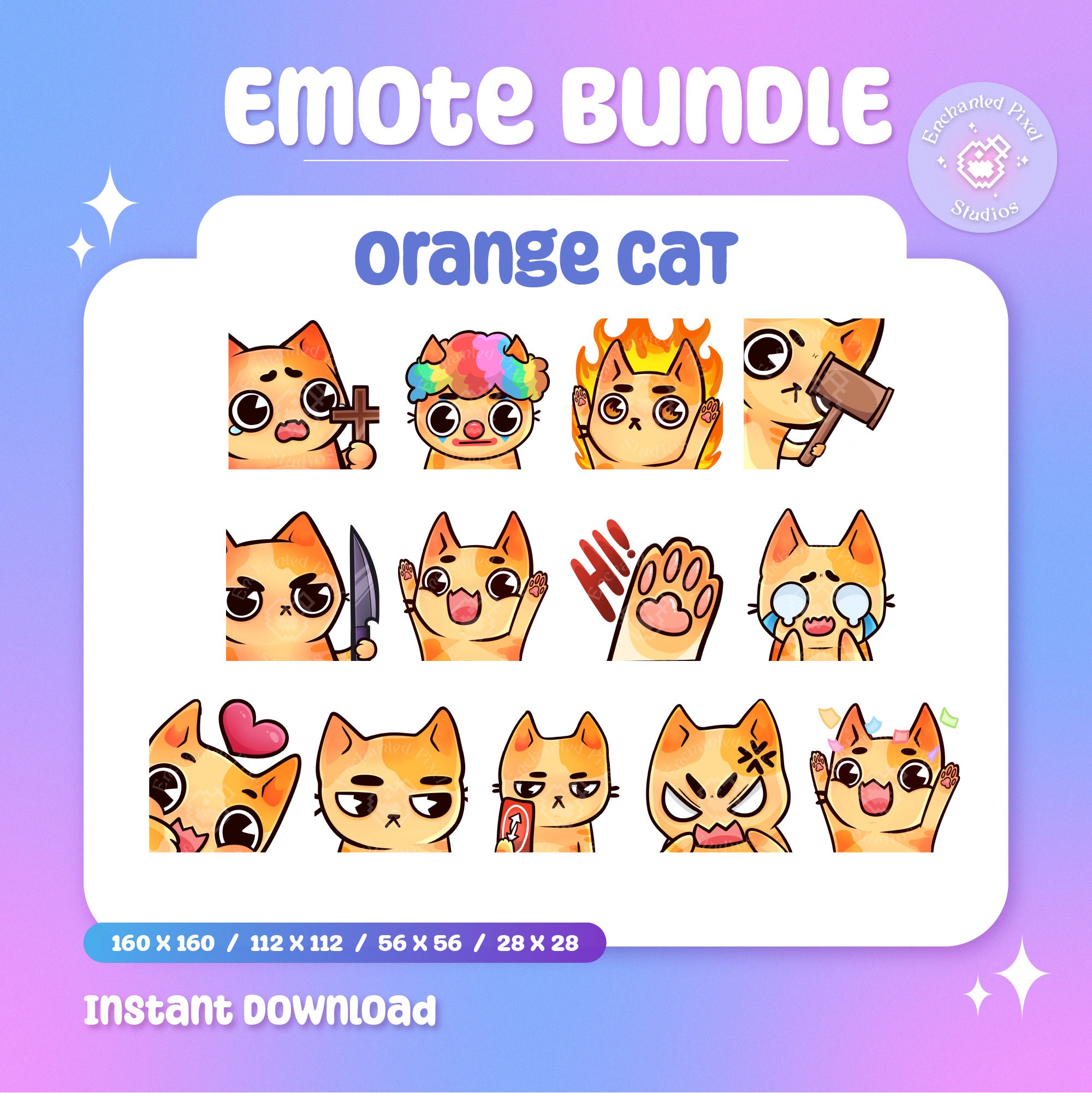 Cute Orange Tabby Cat Twitch Emotes 13 Kawaii Cute Cat Emote Pack ...