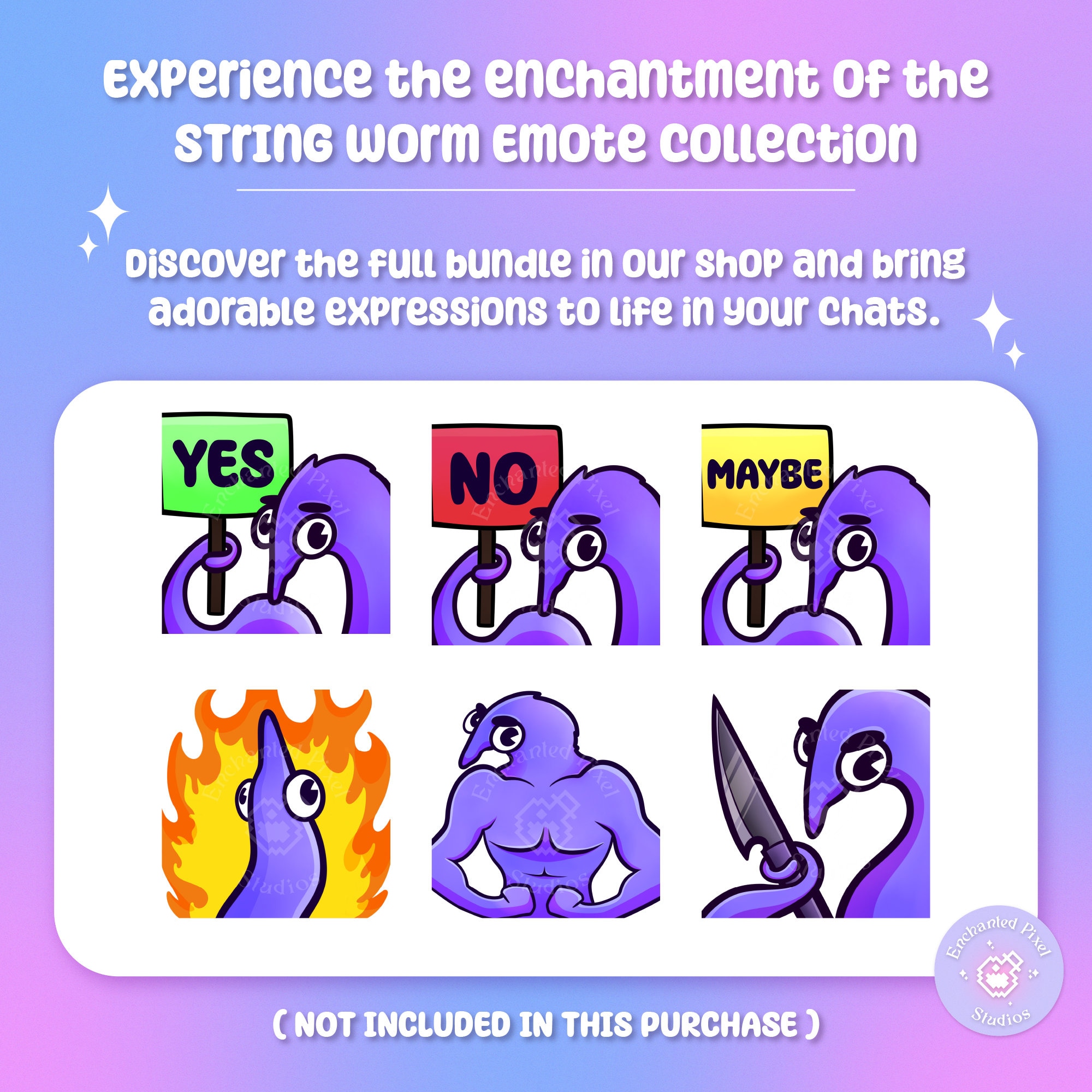 Chaos Meme Twitch Emote | Purple String Worm Fire Emoji | Cute Wormy ...