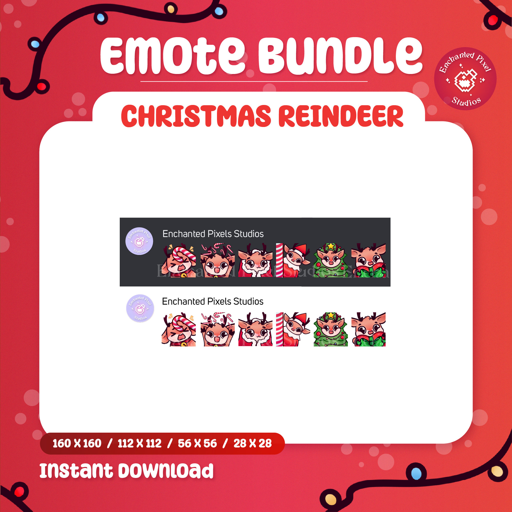 Christmas Red Nose Reindeer Emote Pack (6) | Kawaii Chibi Reindeer ...