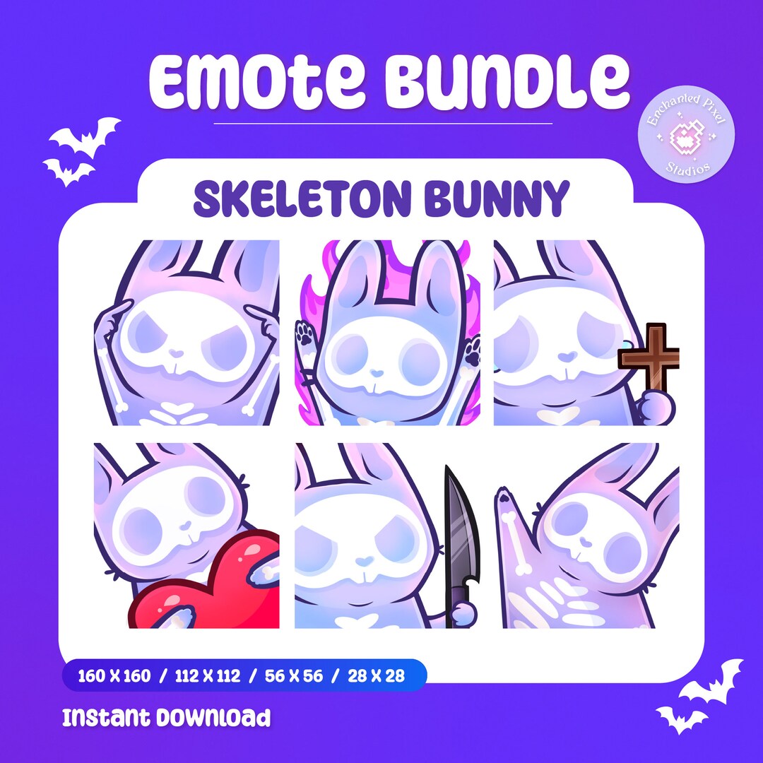 Cute Chibi Bunny Emote Set | 6 Pastel Purple Rabbit Streamer Emotes ...