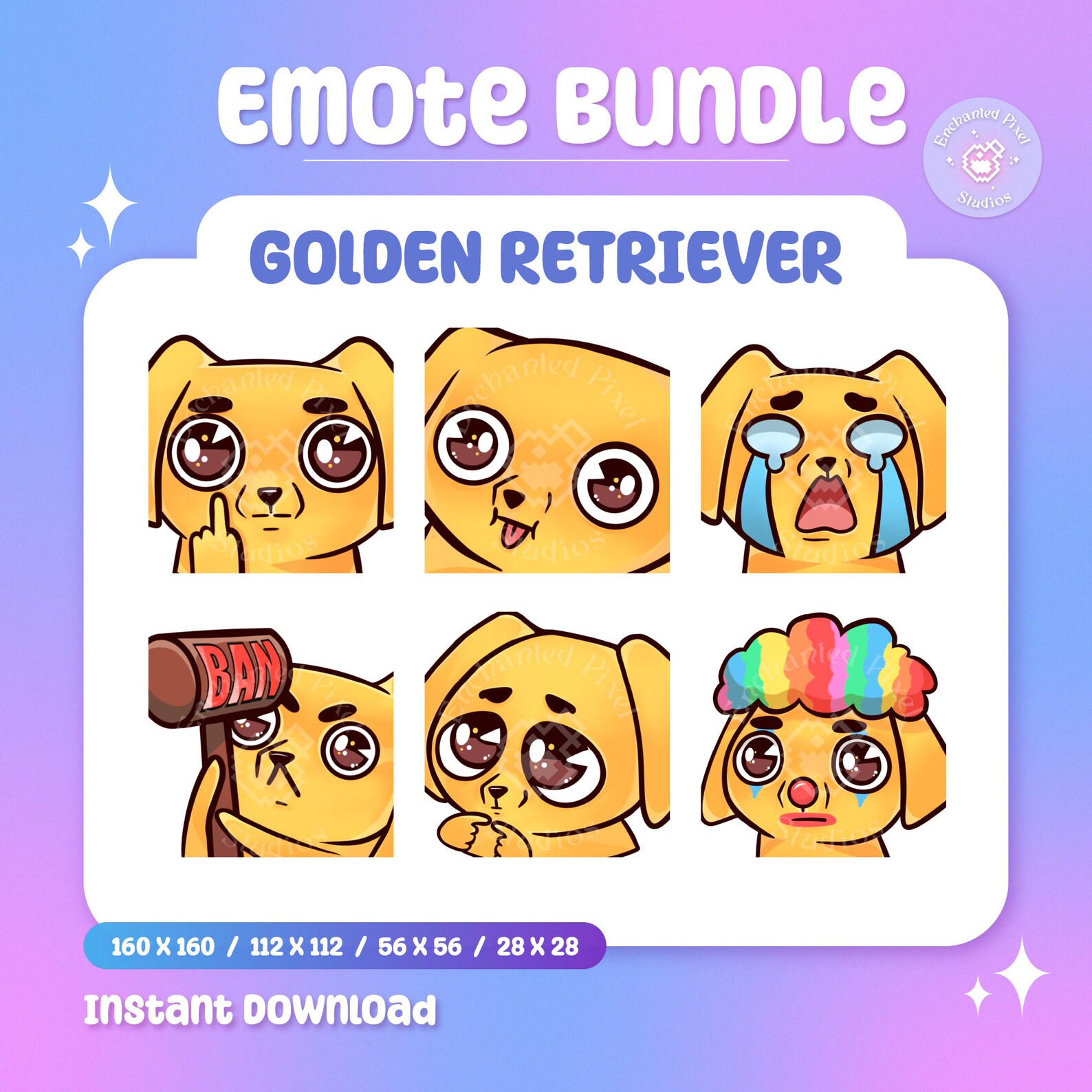 Cute Chib Golden Retriever Emote Pack (6) | Kawaii Chibi Twitch Dog ...