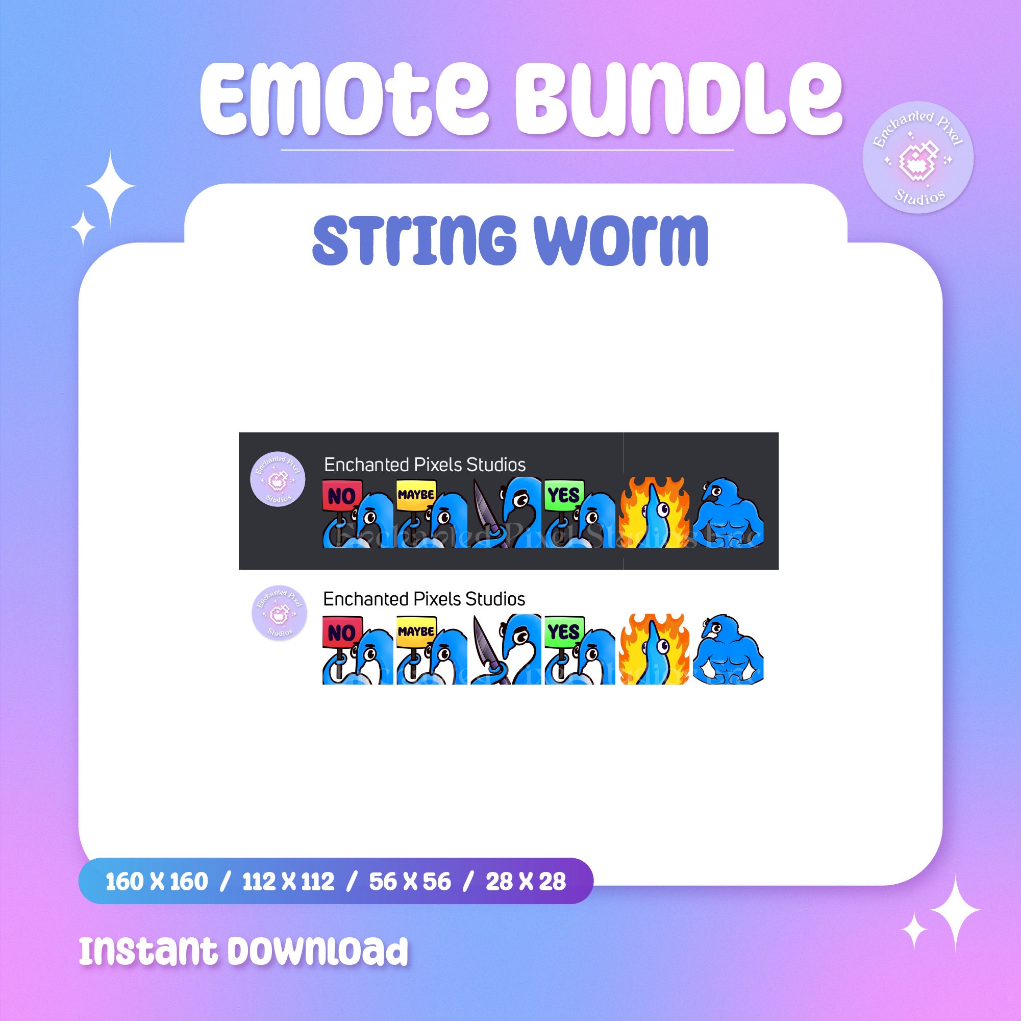 Meme String Worm Emote Pack (6) | Blue String Worm Twitch Sub Emotes ...