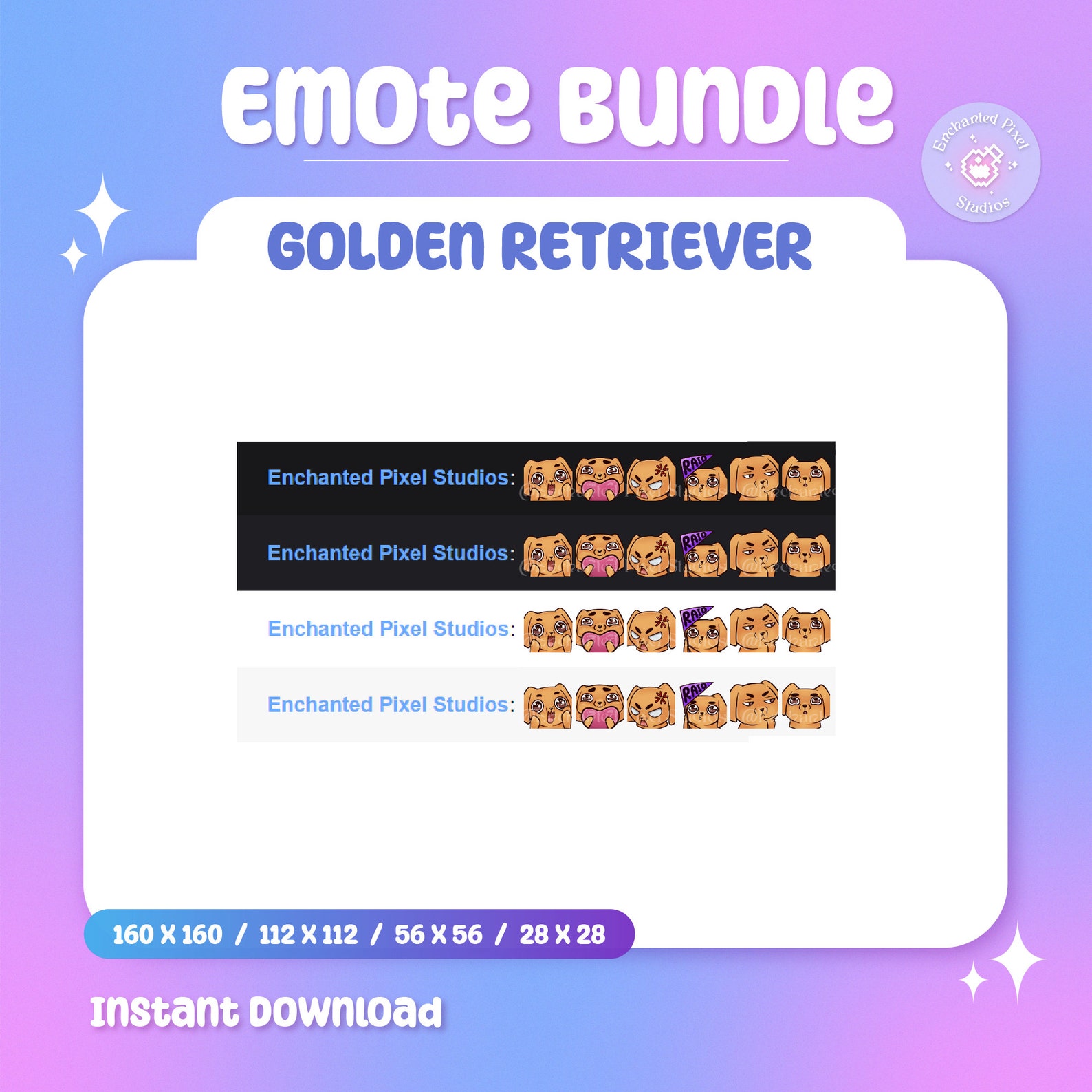 6 Cute Golden Retriver Chibi Emotes | Cute Dog Emote Pack for Twitch ...