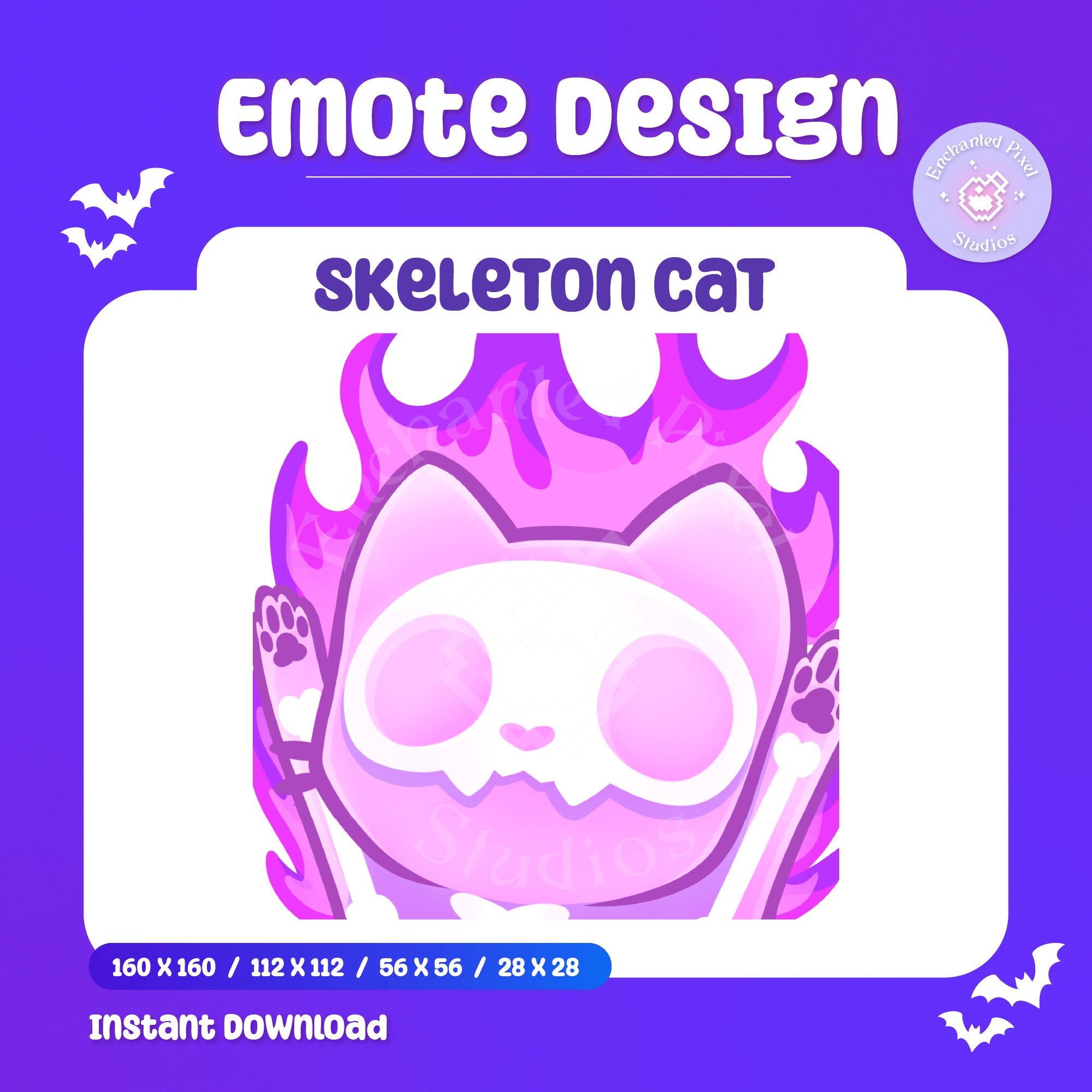 Pastel Pink Skeleton Cat Emote | Fire Chaos Meme Twitch Emote | Cozy ...