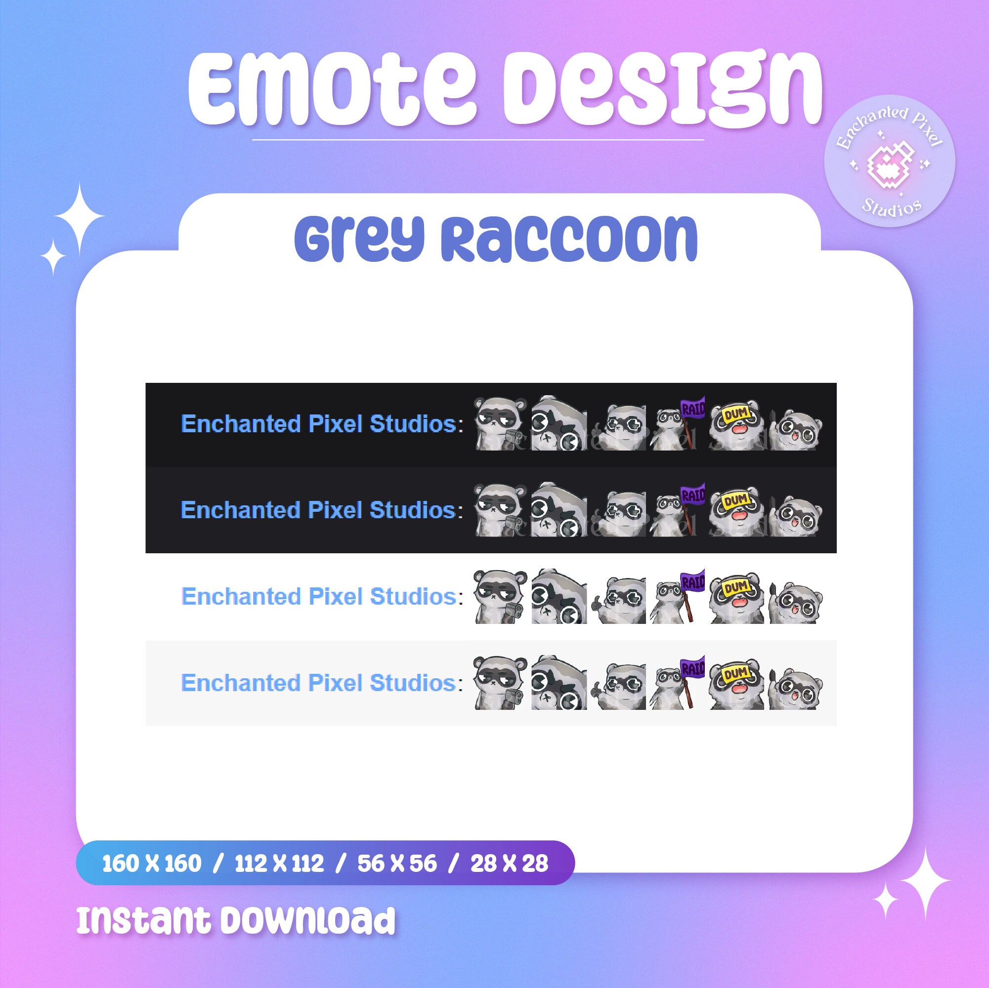 Cute Chibi Raccoon Twitch Emote Pack 6 Comfy Animal Emote Set Community ...