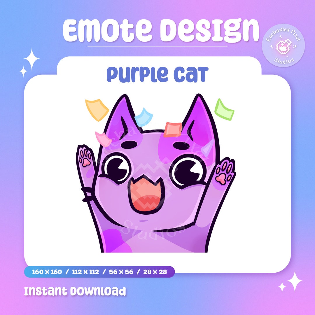 Purple Kitty Raid Emote | Kawaii Chibi Hype Train Cat Emoji | Cute Neko ...