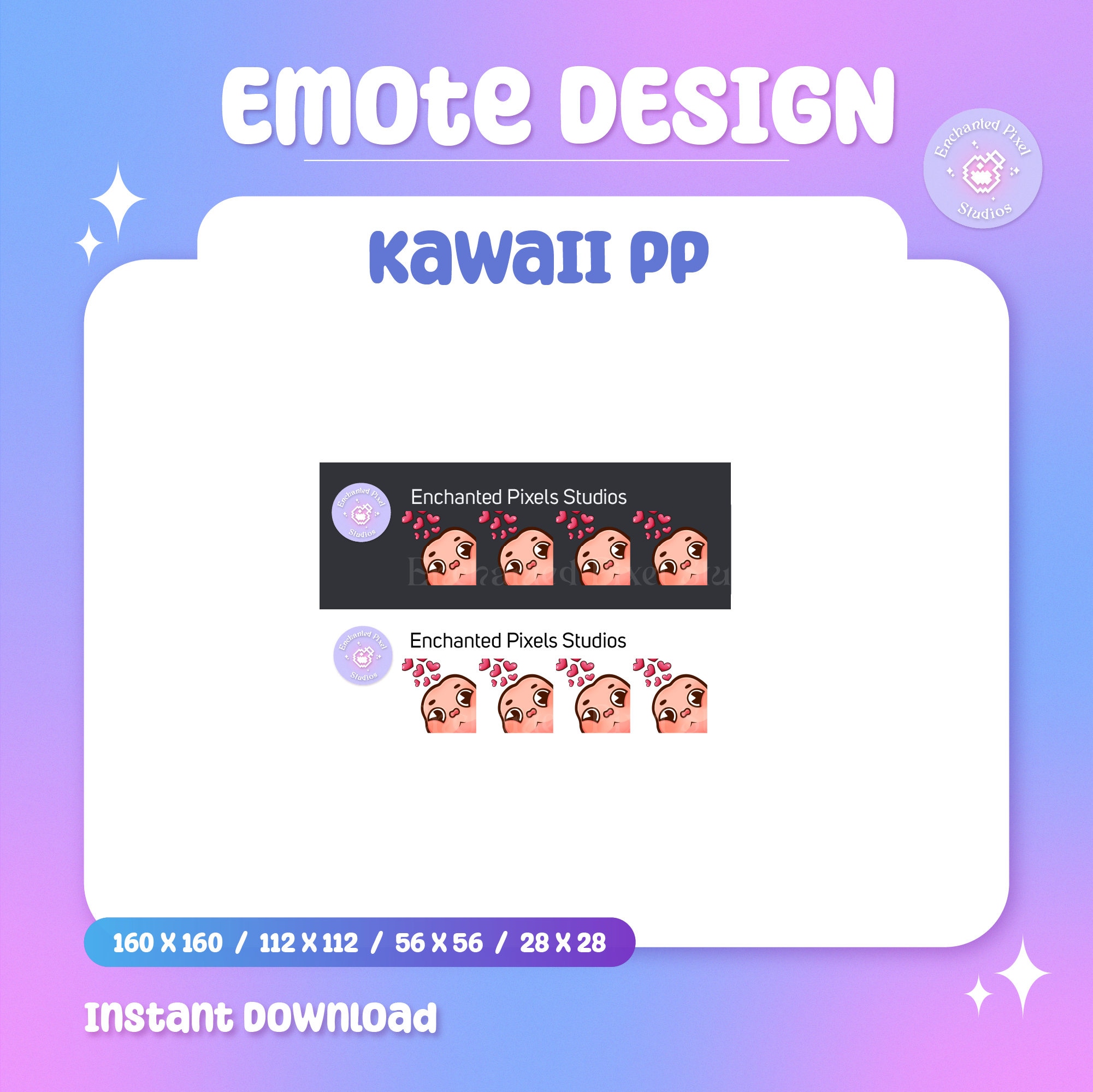 Cute Love Twitch Emote Kawaii Chibi PP Heart Emote Cute Stream Emotes ...