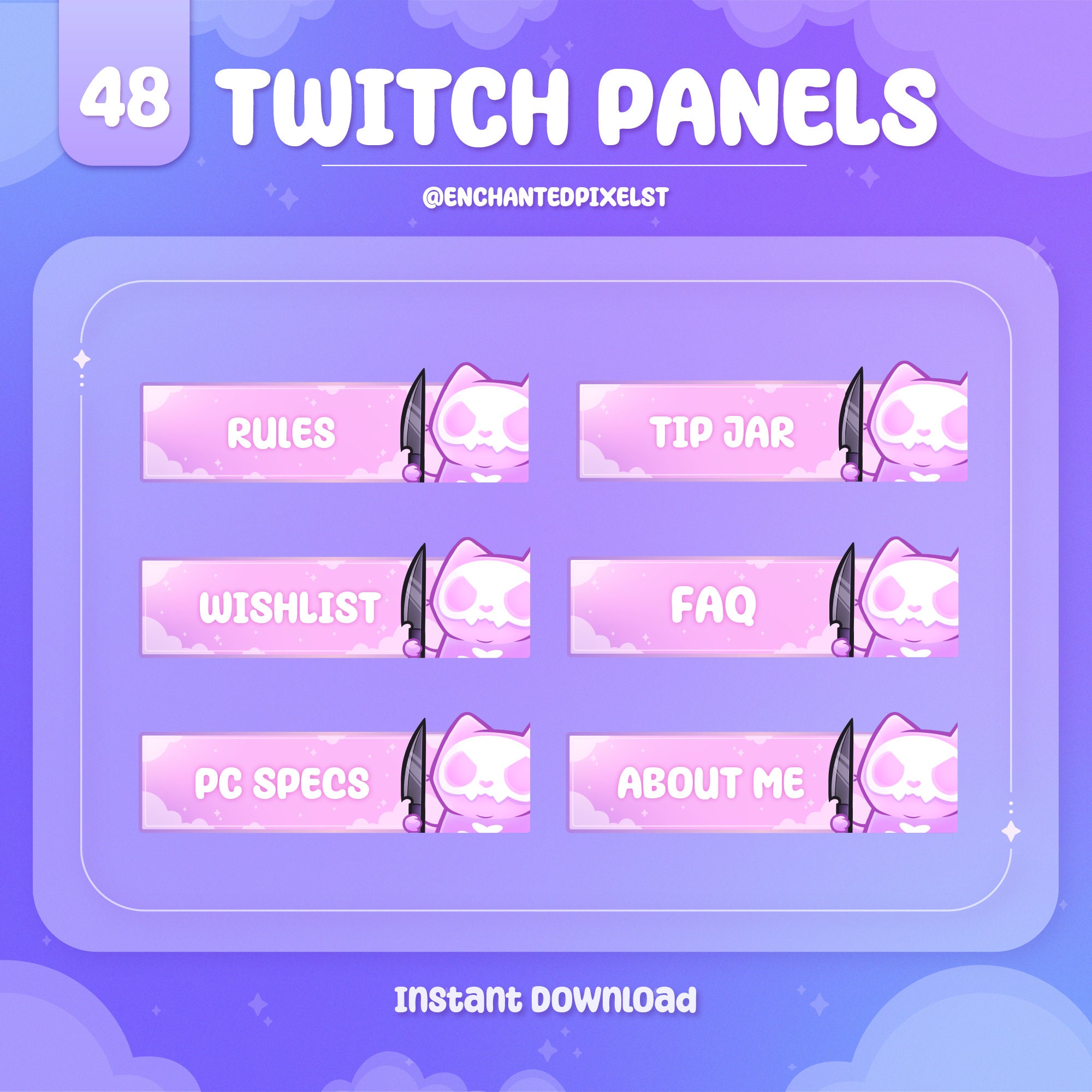 48 Cute Pastel Pink Twitch Panels Skeleton Kitty With Knife Profile ...