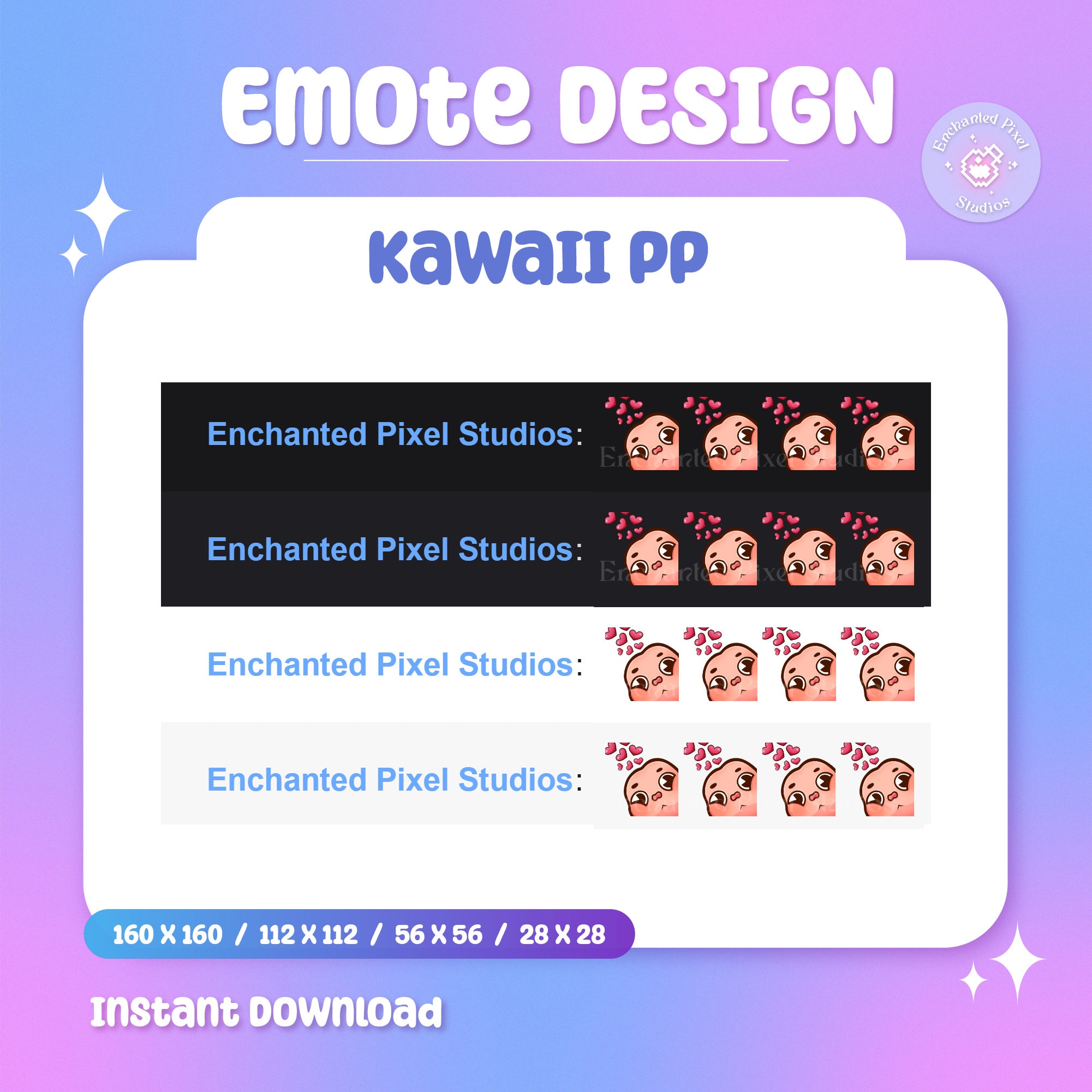 Cute Love Twitch Emote Kawaii Chibi PP Heart Emote Cute Stream Emotes ...