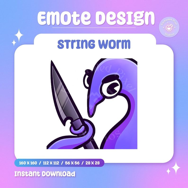 Purple String Worm Twitch Emote | String Worm With Knife Meme Emoji for ...