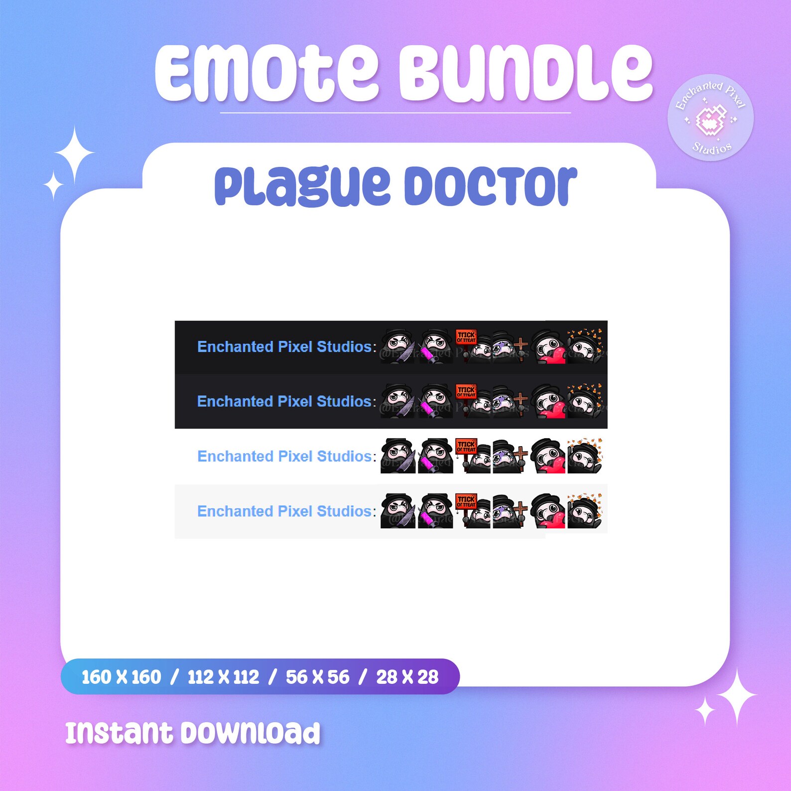 Cute Plague Doctor Twitch Emote Pack (6) | Halloween Emoji Bundle ...