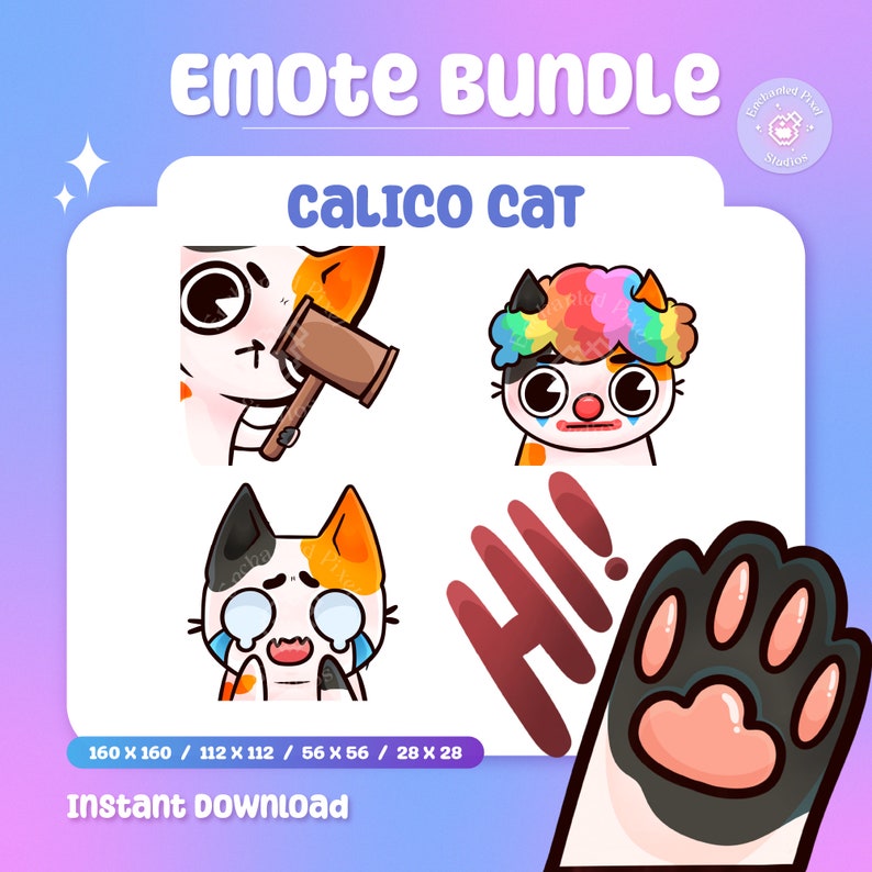 Cute Chibi Calico Cat Twitch Emote Pack | Calico Cat Streamer Emojis ...