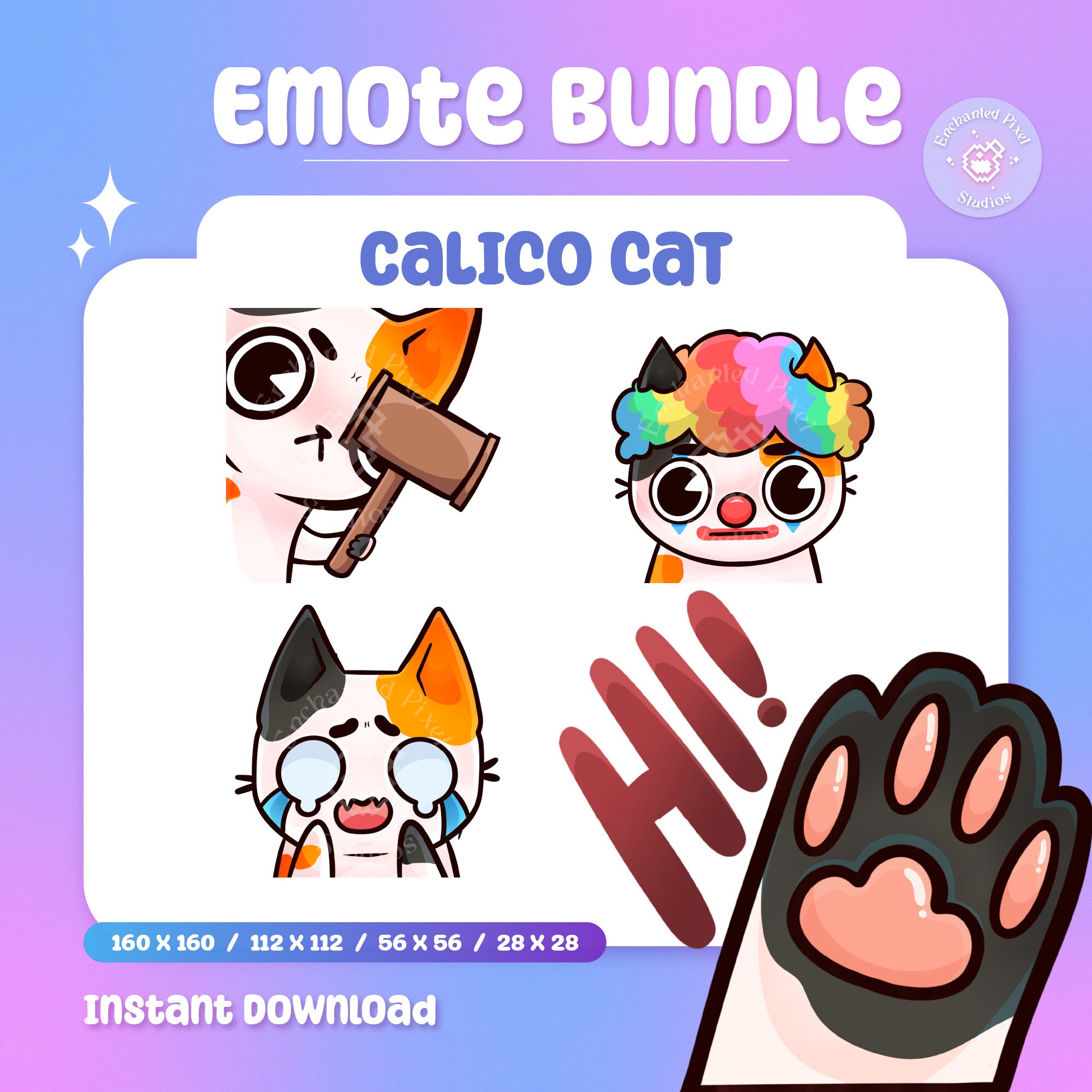 Cute Chibi Calico Cat Twitch Emote Pack Calico Cat Streamer Emojis ...