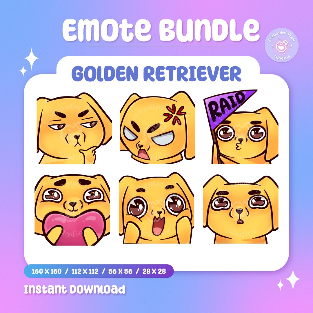 Cute Chibi Dog Emote | Twitch Golden Retriever Emote Pack (6) | Vtuber ...