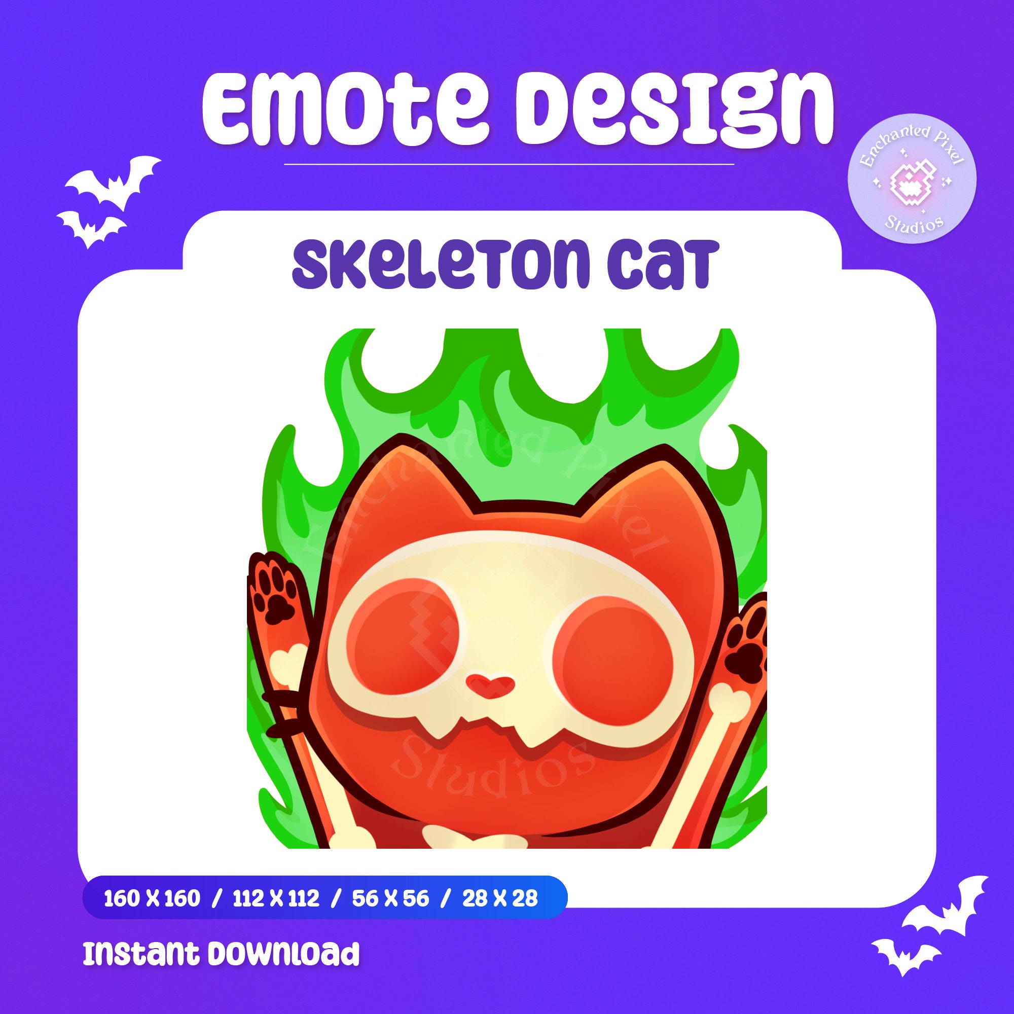 Halloween Chaos Meme Emote Cute Kawaii Chibi Skeleton Cat - Etsy