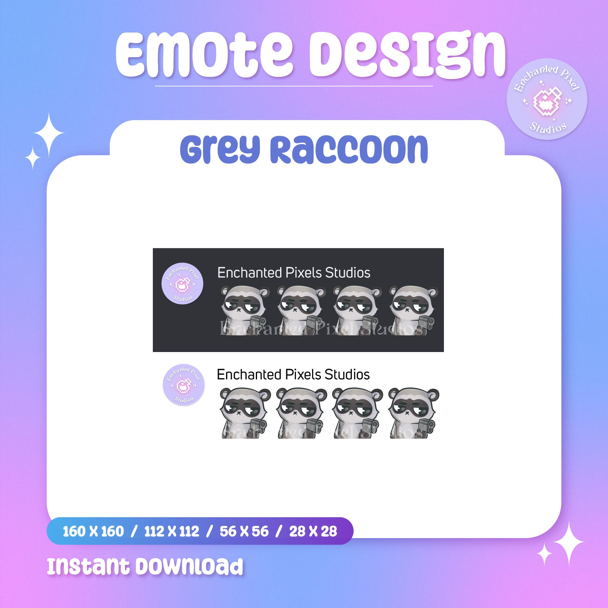 Pointing Gun Twitch Emote Cute Chibi Grey Raccoon Twitch Emote Kawaii ...
