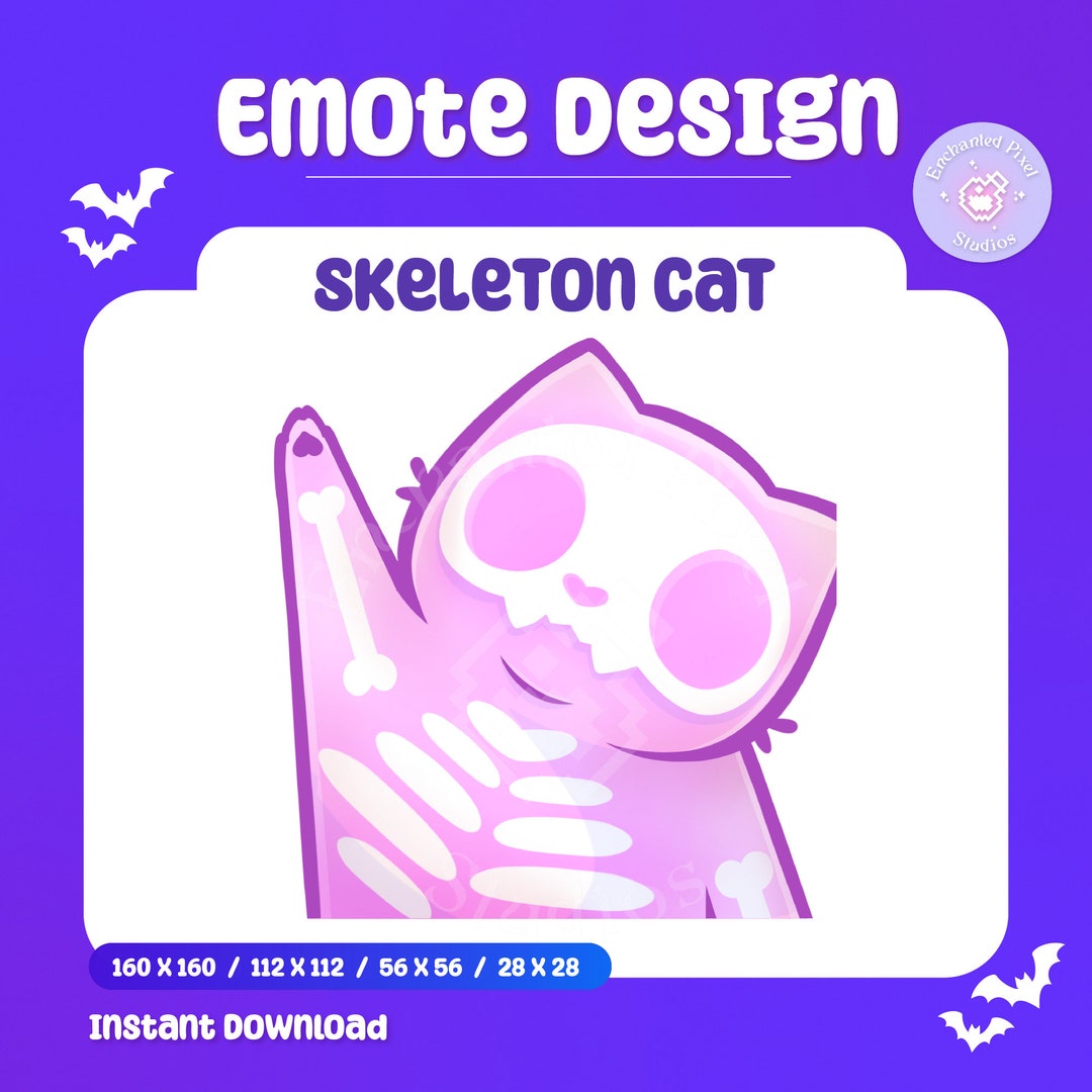 Cute Chibi Pastel Pink Cat Emote | Kawaii Skeleton Kitty Twitch Emote ...