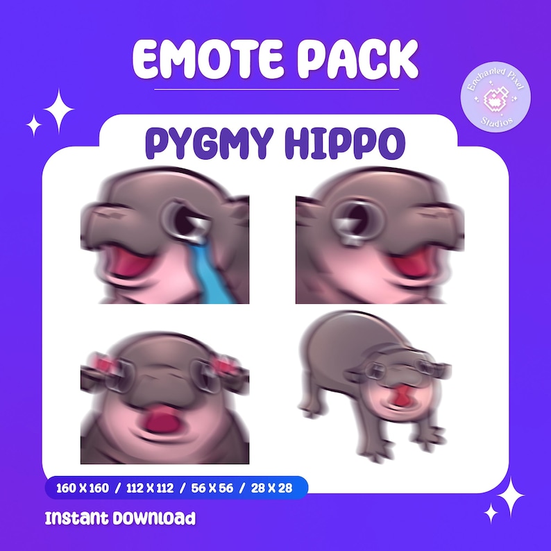 Cute Baby Pygmy Hippo Emote Pack | Cute Animal Gamer Emote Set | Meme ...