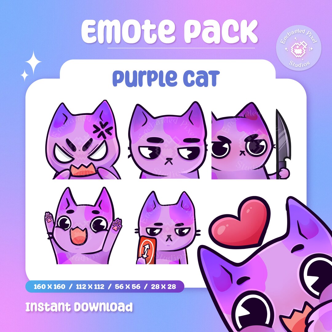 Cute Kawaii Chibi Anime Cat Emote Pack (6) | Silly Purple Streamer ...