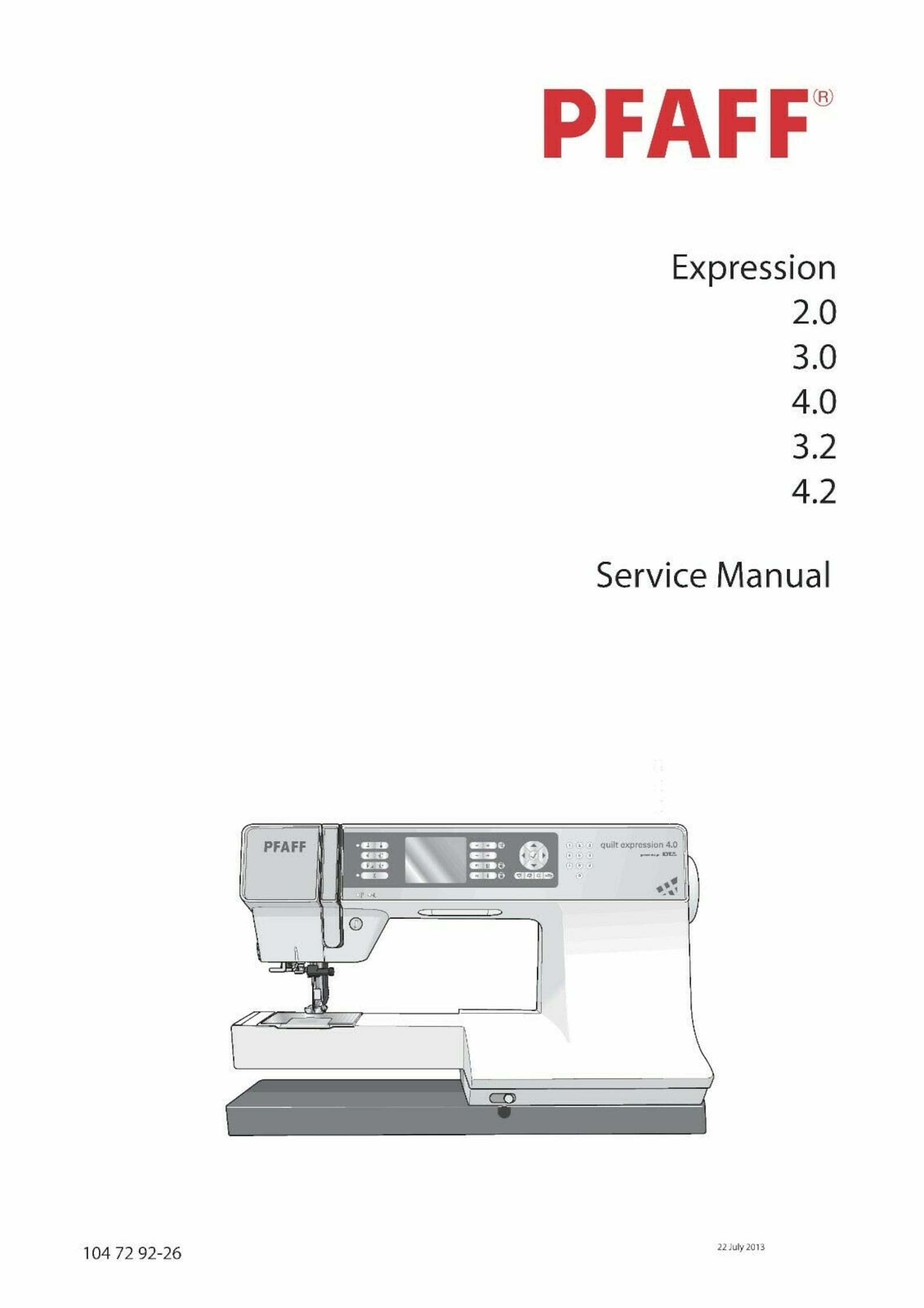 PFAFF Expression 2.0, 3.0, 4.0, 3.2, 3.5, 4.2 Repair Service / Manual ...