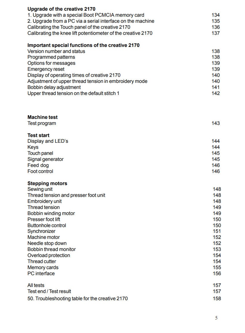 PFAFF Creative 2170/2144/2140 Machine Repair / Service / Test Program ...