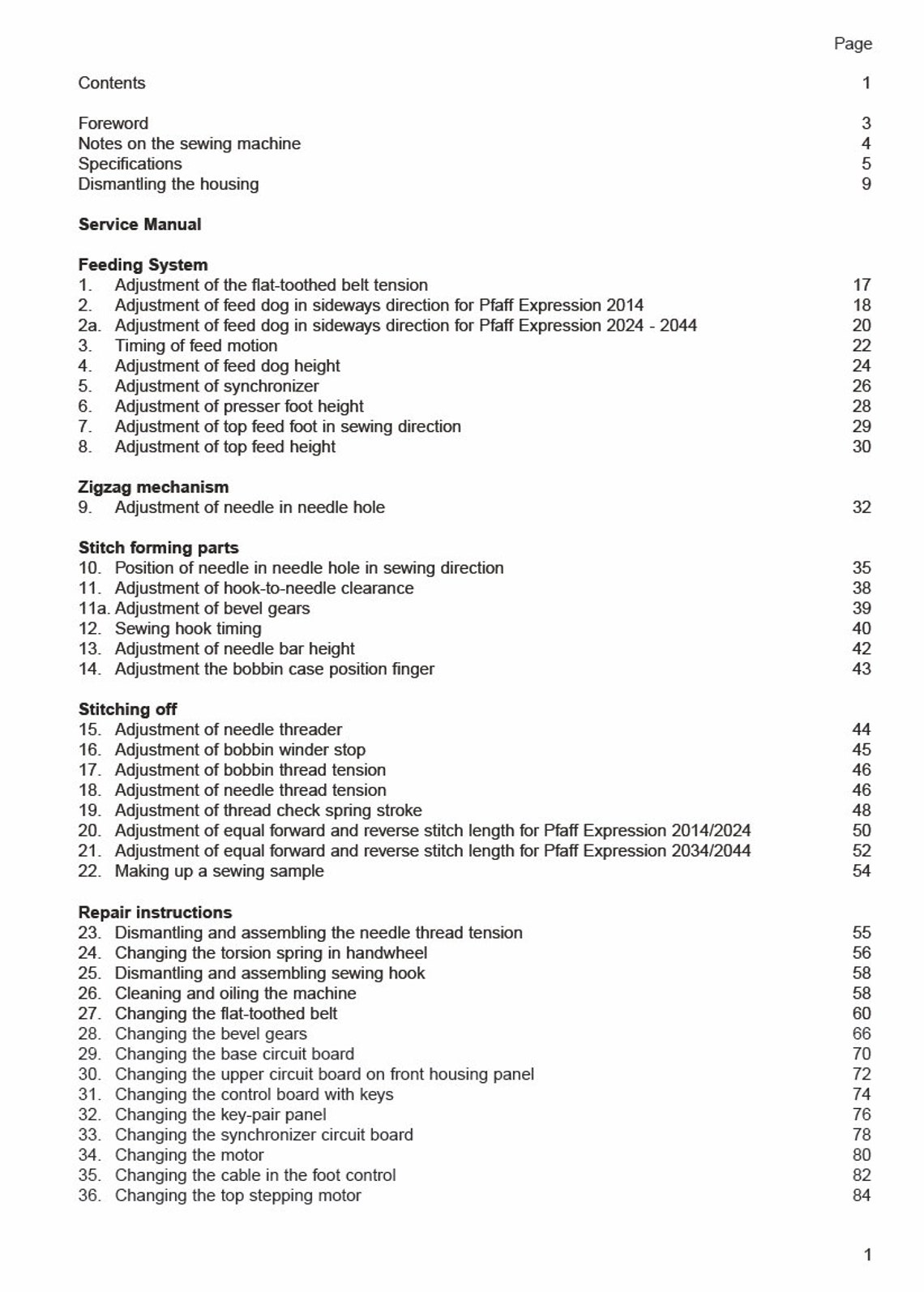 PFAFF Expression 2014 2024 2034 2044 Repair / Service Manual - Etsy