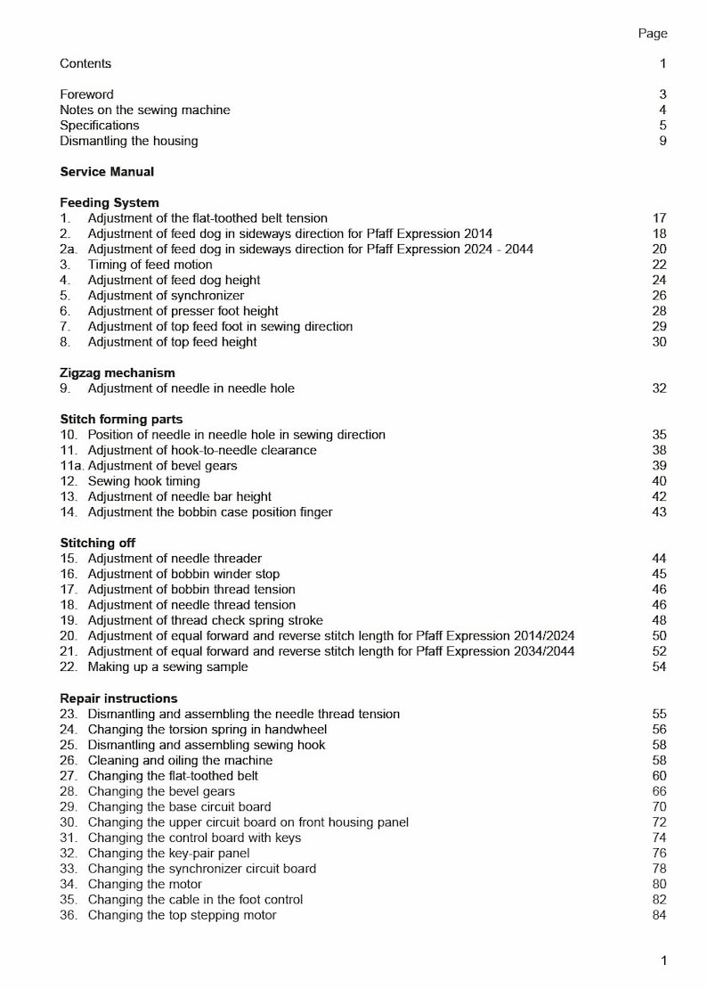 PFAFF Expression 2014 2024 2034 2044 Repair / Service Manual - Etsy