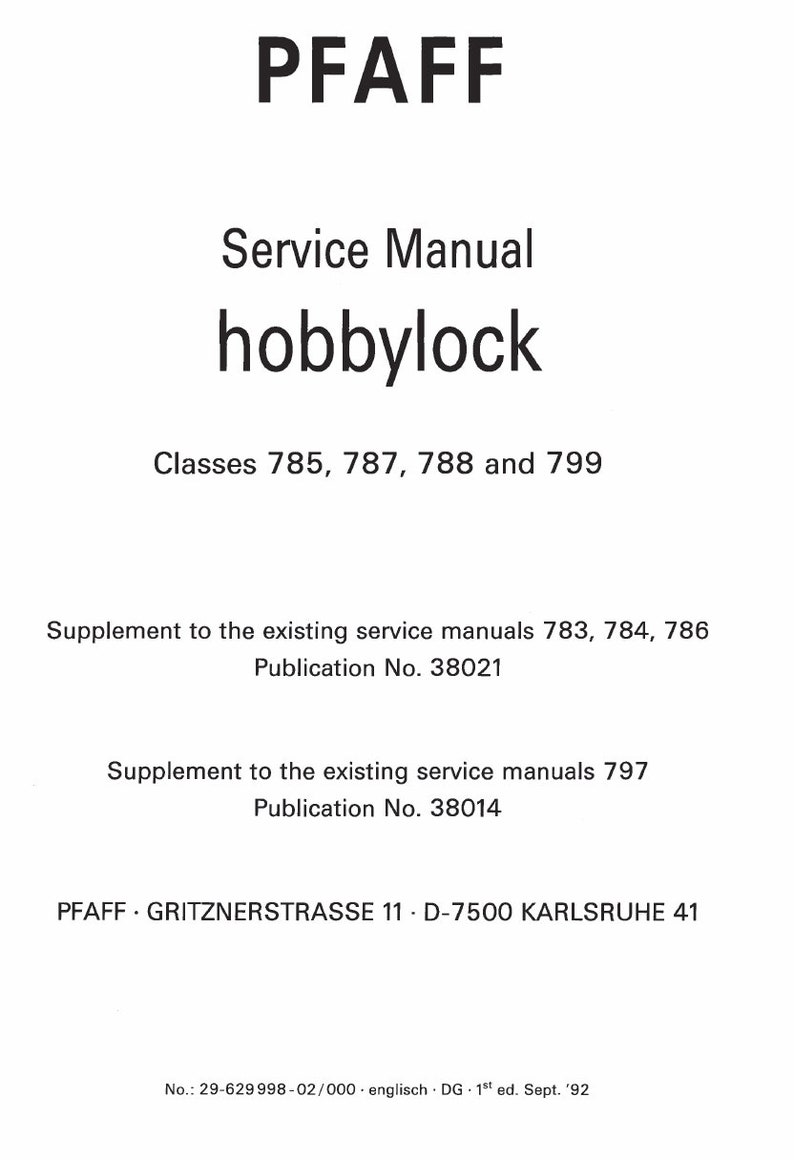 PFAFF Hobbylock 785 787 788 799 Repair / Service Manual - Etsy