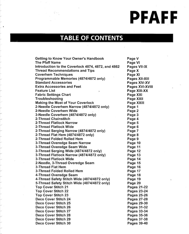 PFAFF Coverlock 4862 4872 4874 Owner's Handbook - Etsy