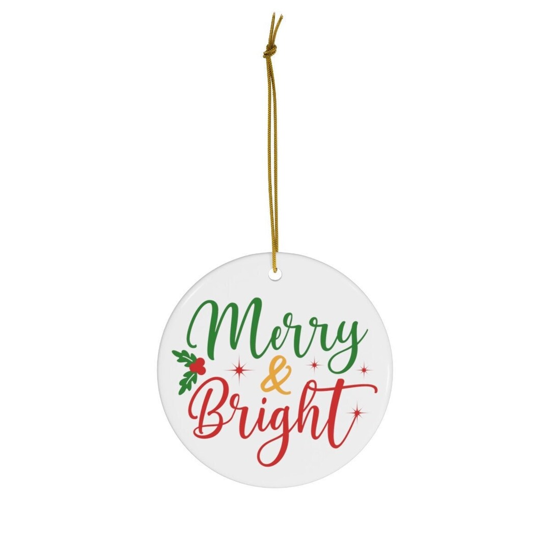 Christmas Ceramic Round Merry and Bright Ornament Secret Santa Gift ...