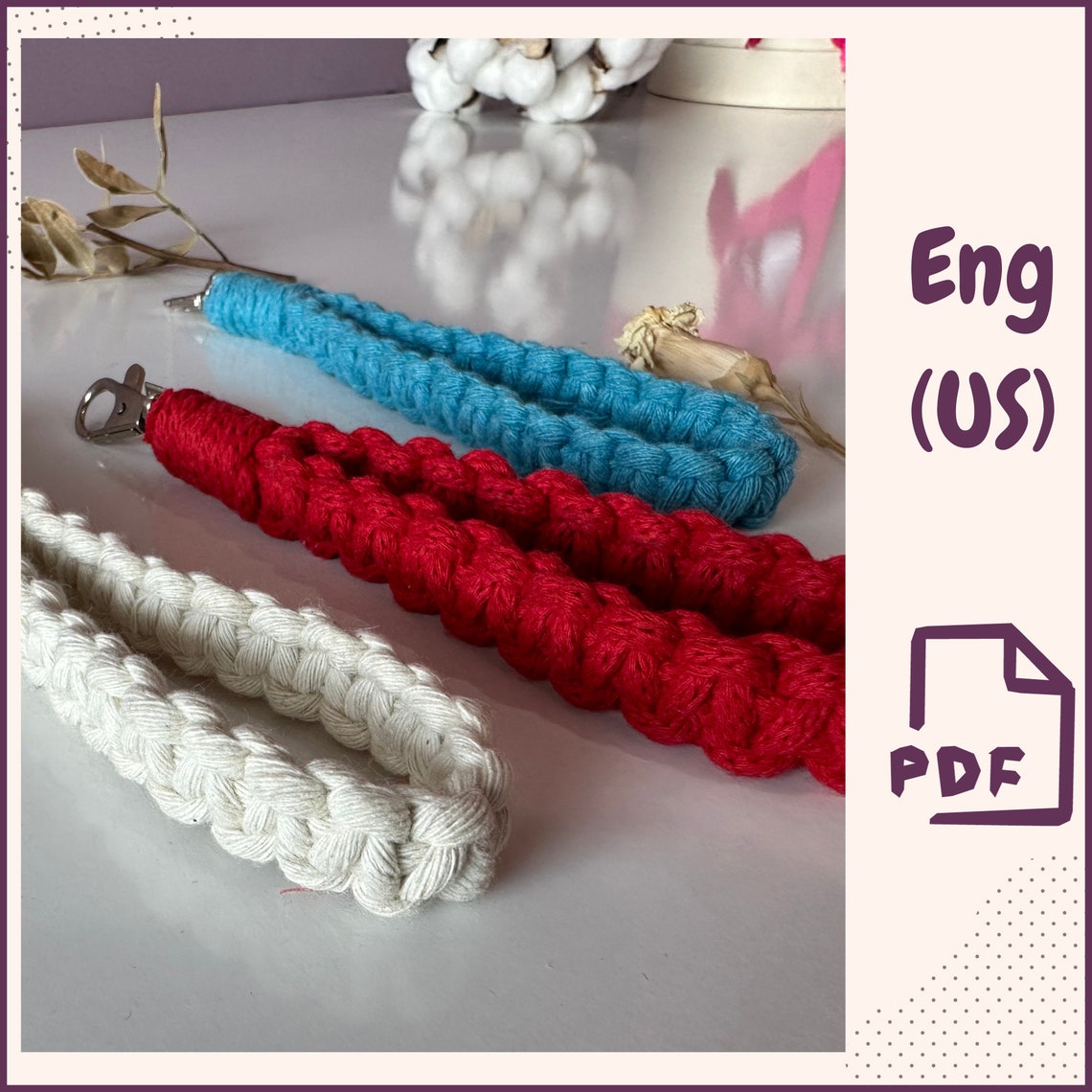 Macrame Keychain Pattern PDF Wristlet Key Chain Macrame for Beginners ...