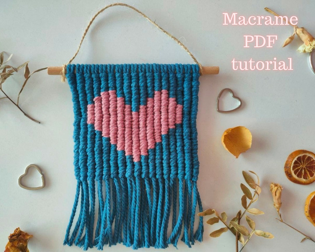 Pixel Heart Macrame Wall Hanging PDF Tutorial Valentine's - Etsy