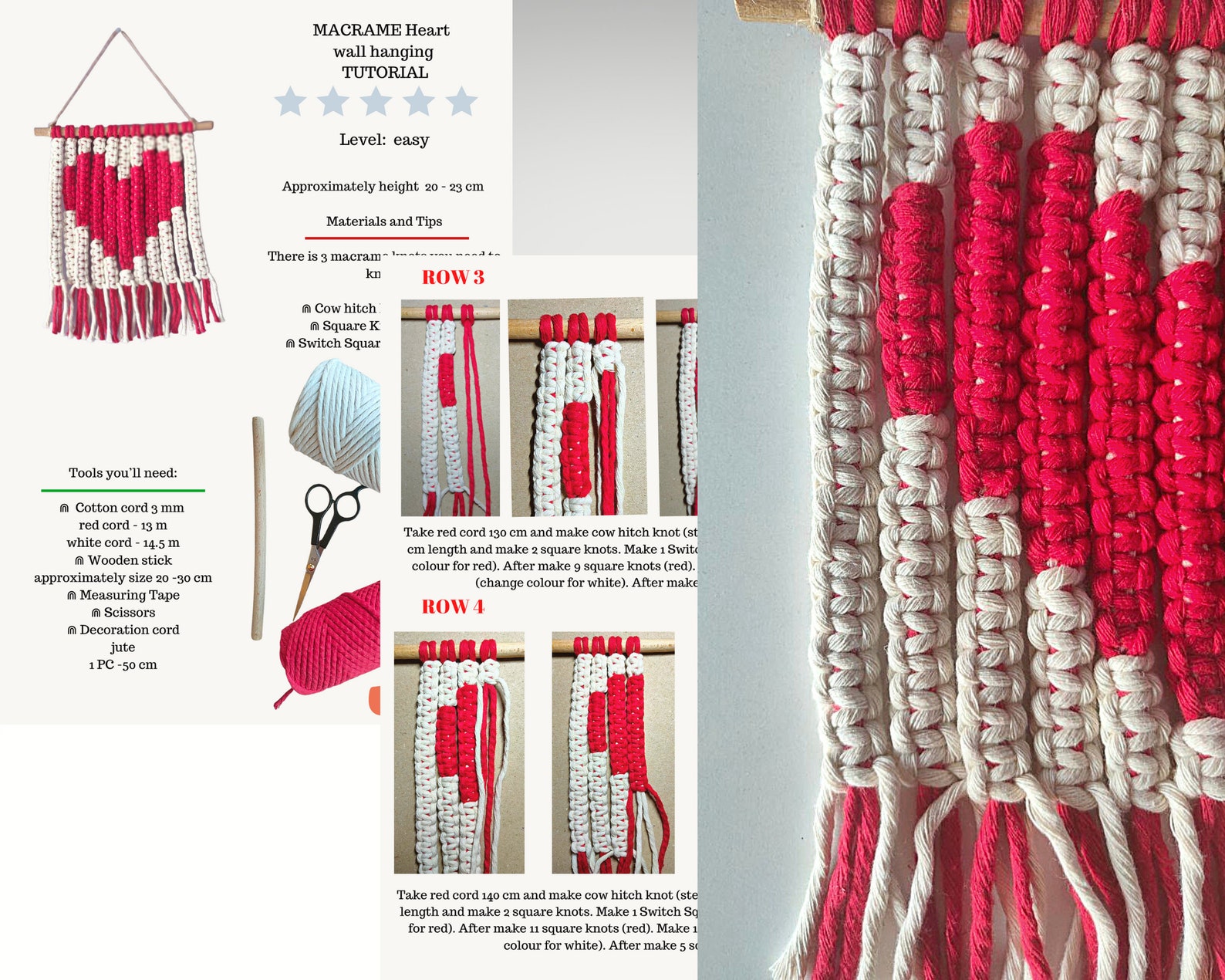 Pdf TUTORIAL of Macrame Heart Wall Hanging Valentine's Day Gift Step by ...