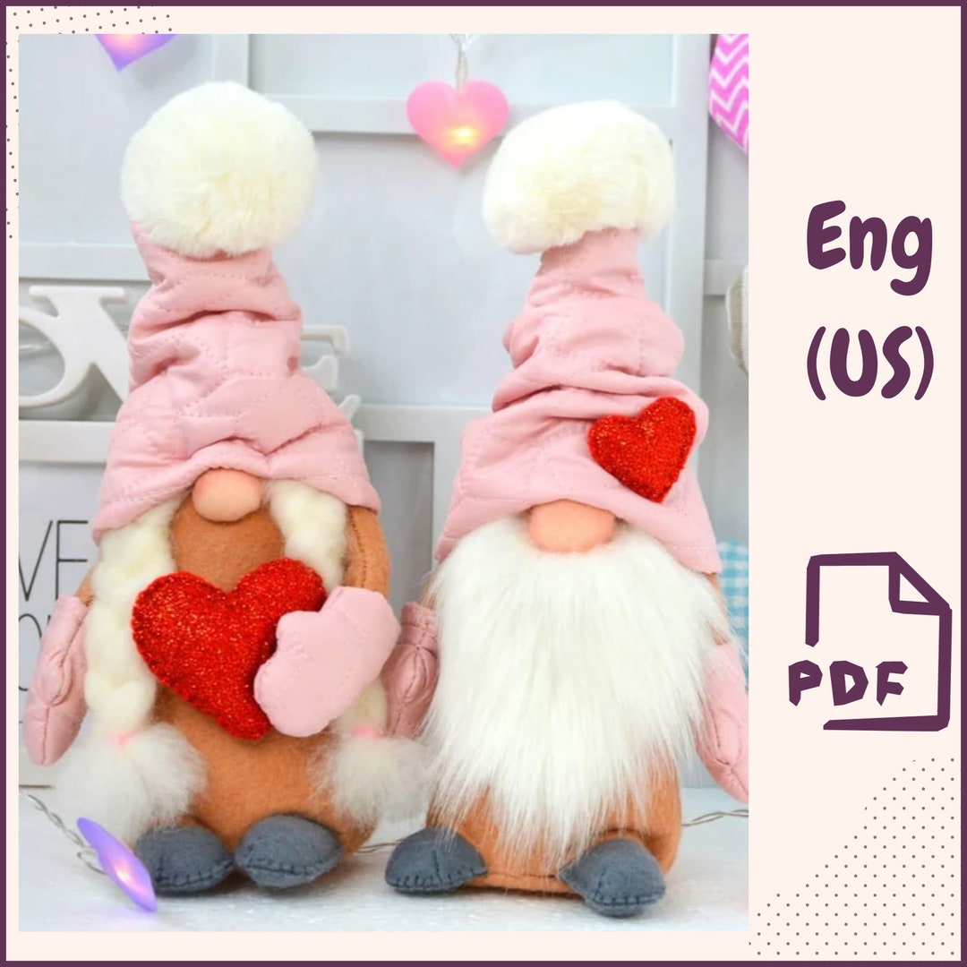 Pattern Valentines Gnome+video, Sewing PDF Valentine's Day Gnomes ...